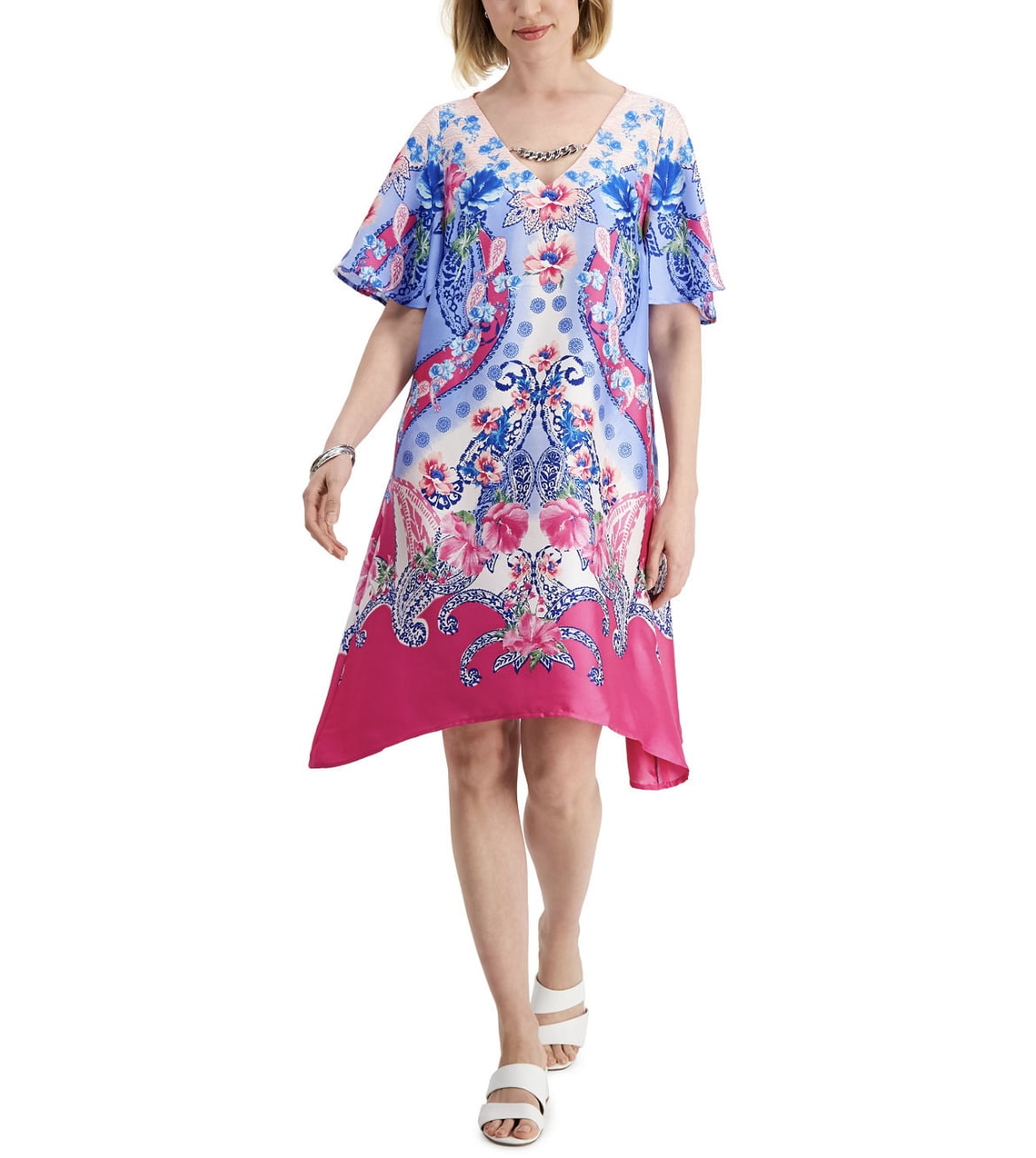 JM Collection Womens Printed Swing Dress Fuchsia Tulip Combo L ...