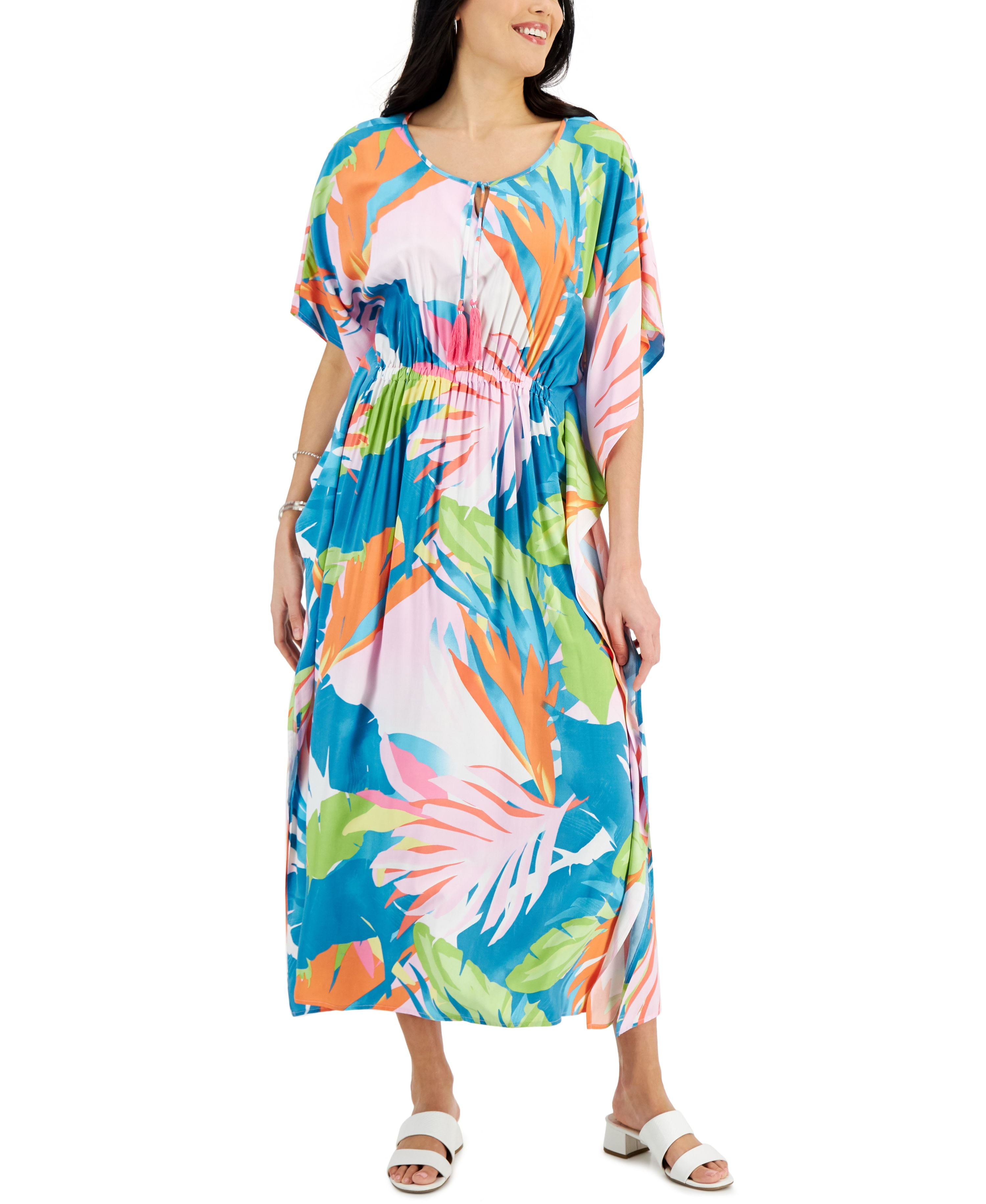 JM Collection Womens Tropical Print Maxi Dress Pink Gemstone S ...