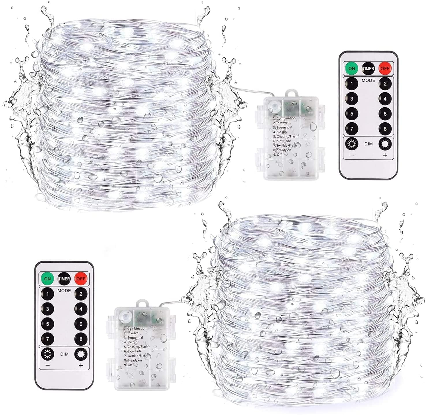 JMEXSUSS 2 Pack 100 LED Fairy Lights Battery Operated, 33ft White ...