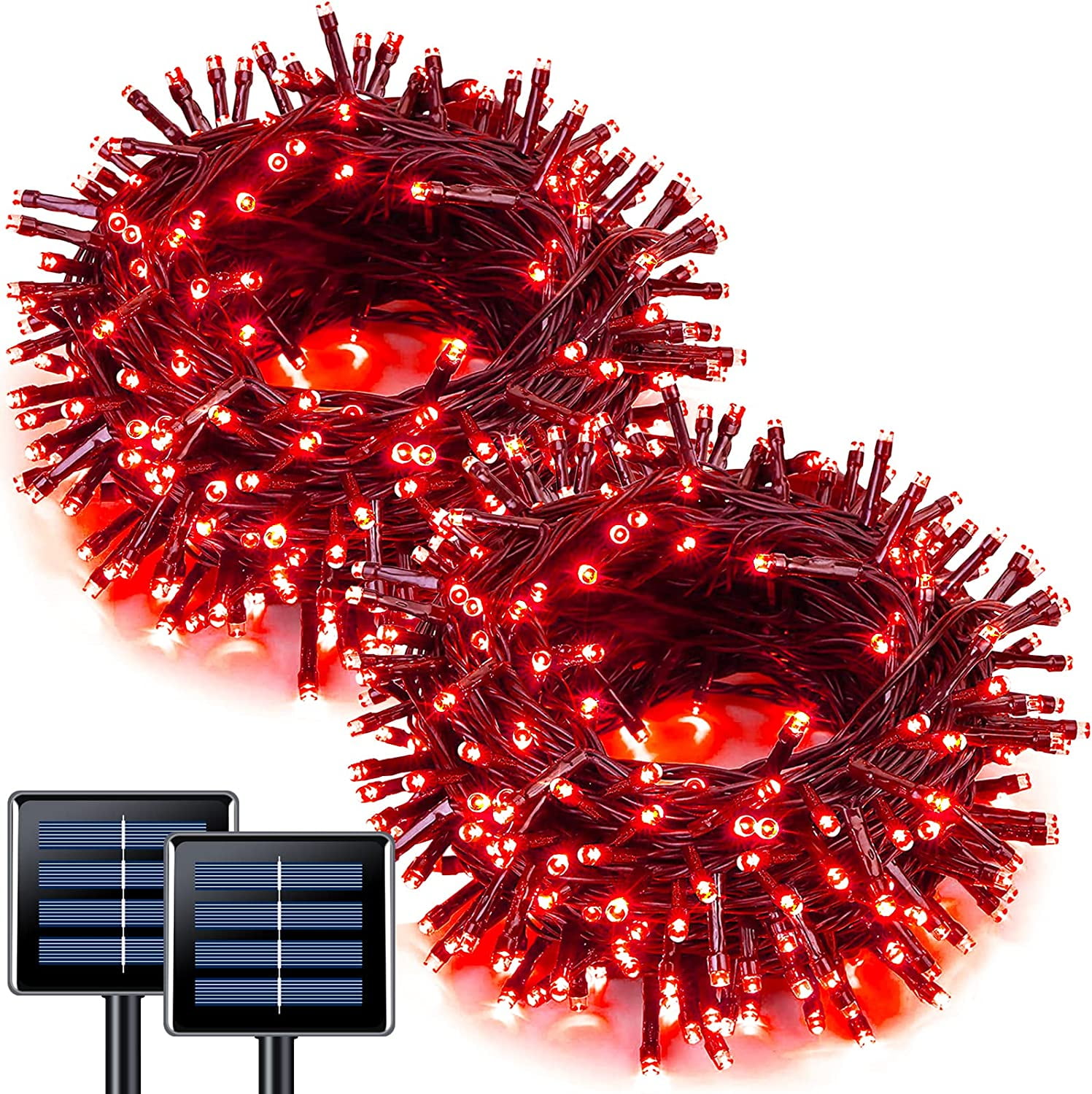 JMEXSUSS 2 Pack 100 LED Red Solar Christmas Lights Outdoor Waterproof ...
