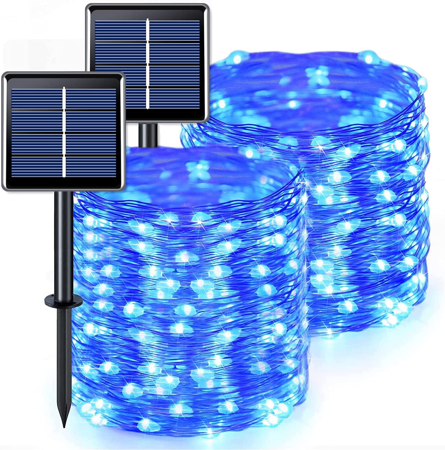 JMEXSUSS 2 Pack 200 LED Blue Solar Lights Outdoor Waterproof, 66ft Blue ...