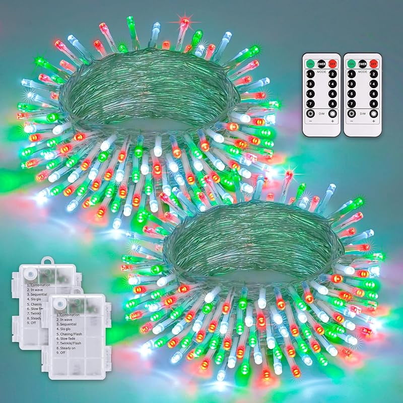 JMEXSUSS 2 Pack Battery Operated String Lights with Remote, Total 66ft ...