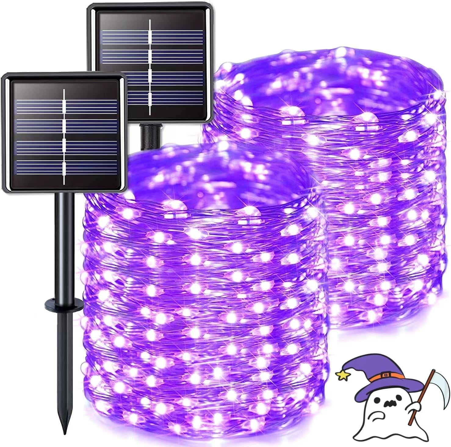 JMEXSUSS 2 Pack Halloween Purple Solar Lights Outdoor, Each 66ft 200 ...