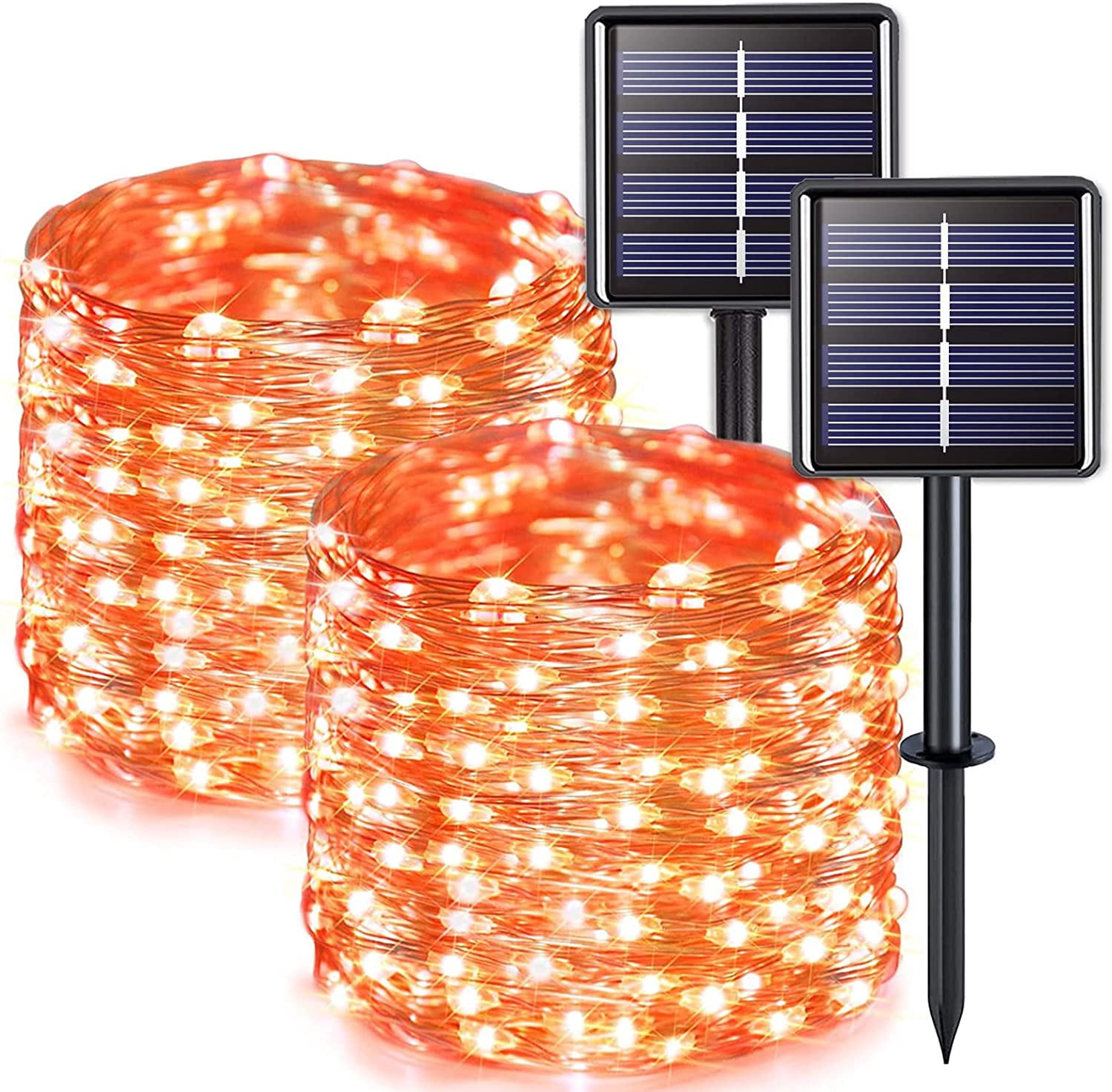 JMEXSUSS 2 Pack Orange Solar Yard Lights, 33ft 100 LED Waterproof Fairy ...