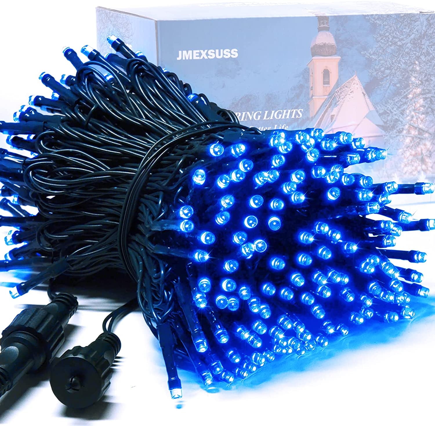JMEXSUSS 200 LED Blue Christmas Lights Outdoor, Expandable 66ft ...