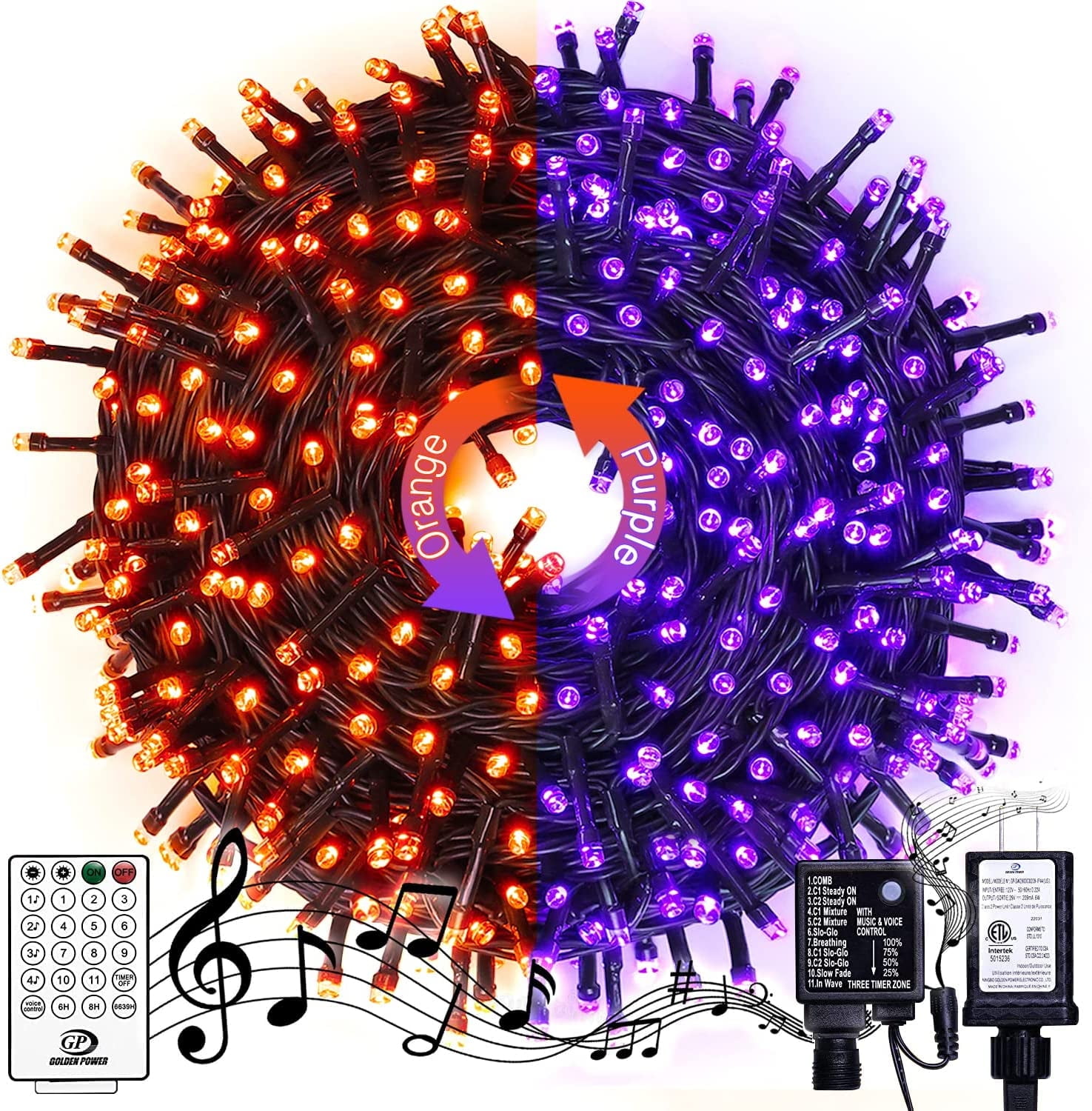 JMEXSUSS 200 LED Orange and Purple Christmas Lights Outdoor, 66ft ...