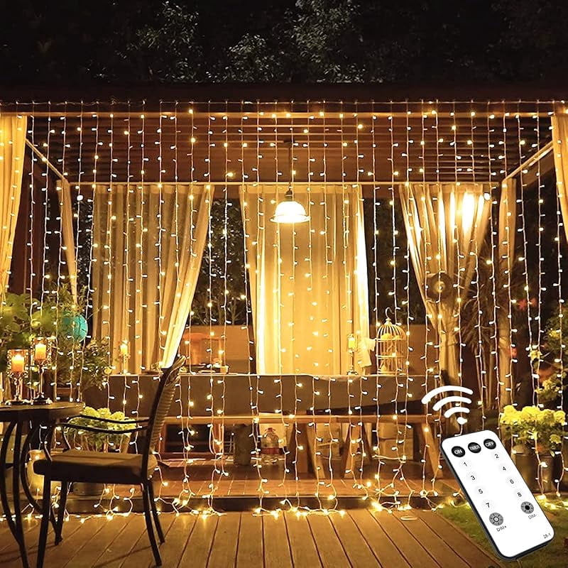 JMEXSUSS 300 LED Remote Control Christmas Curtain Lights, Plug in Fairy ...
