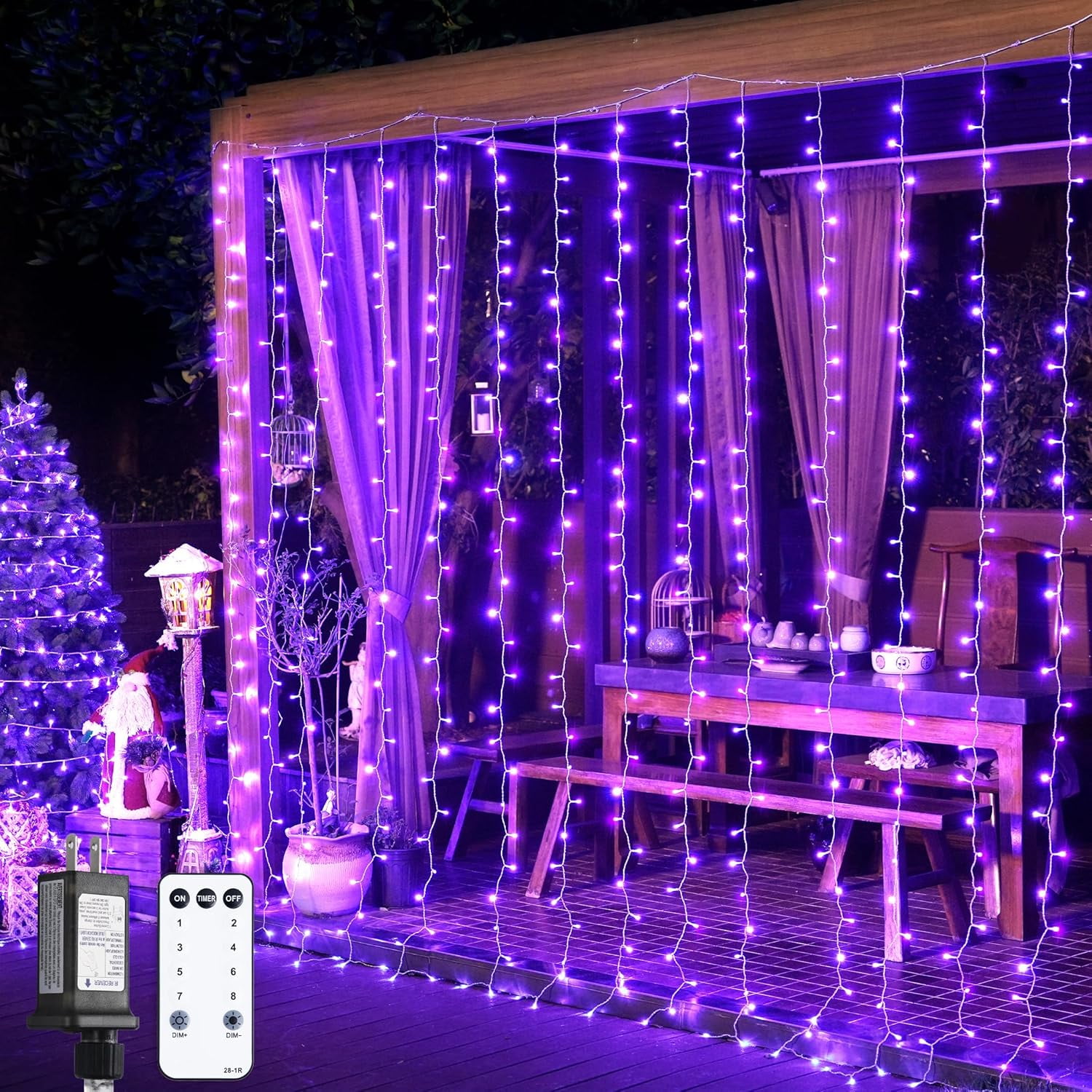 JMEXSUSS 300LED Christmas Curtain Lights with Remote, Purple Curtain ...