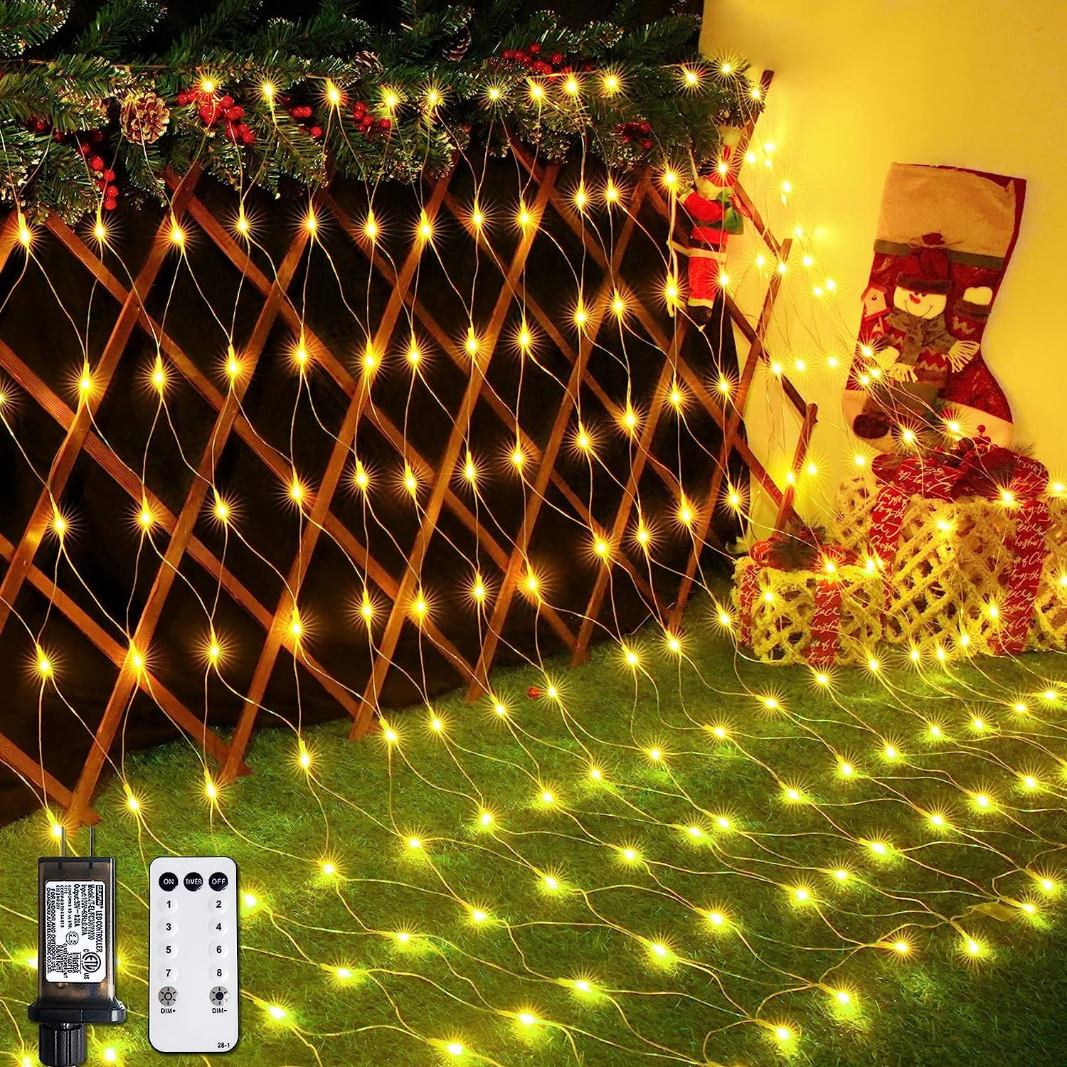 JMEXSUSS 360 LED Net Christmas Lights Outdoor, Mesh Lights 12ft x 5ft ...