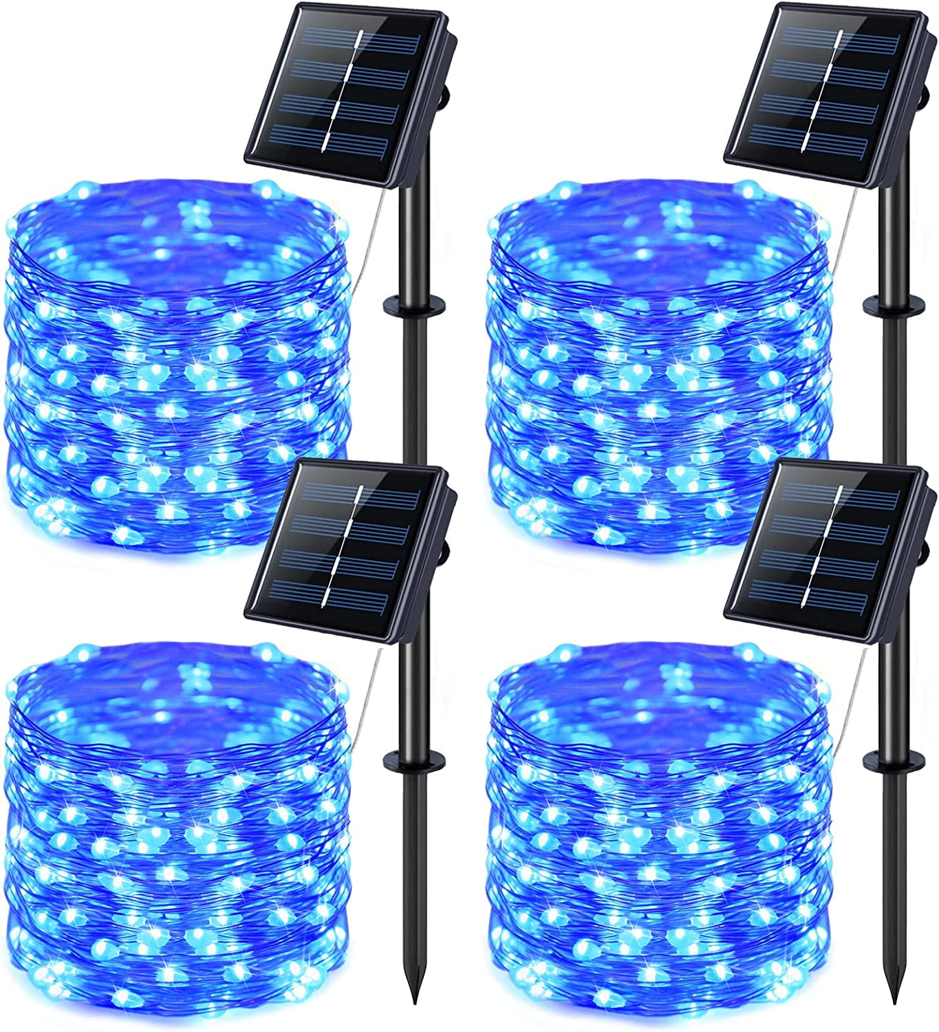 JMEXSUSS 4 Pack 100 LED Solar Fairy Lights, 33ft Blue Solar String ...