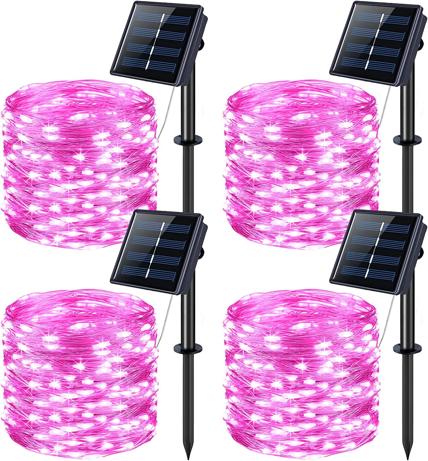 JMEXSUSS 4 Pack 100 LED Solar Fairy Lights Outdoor, 33ft Pink Solar ...