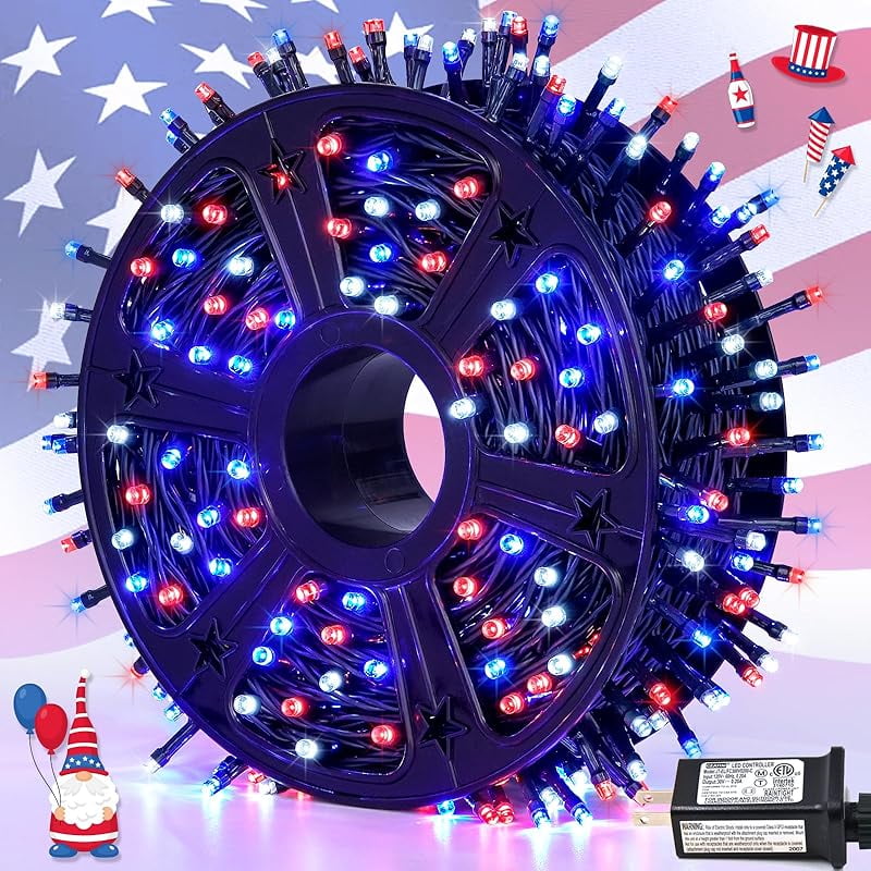 JMEXSUSS 500 LED Red White and Blue Lights 4th of July Decorations ...
