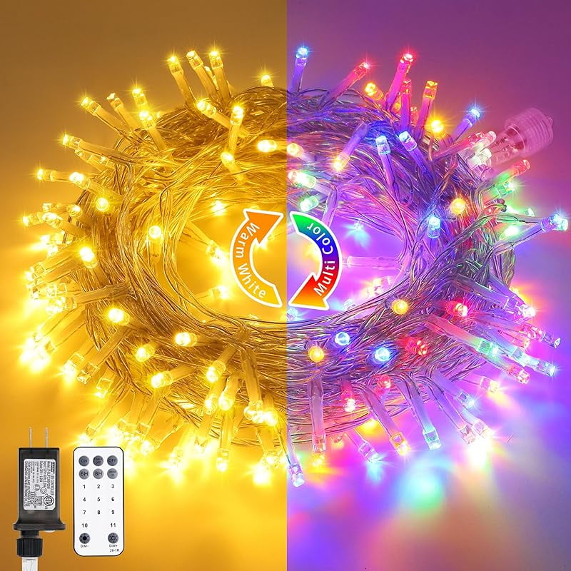 JMEXSUSS Red White and Blue Lights Clear Wire, 66 Ft 200 LED 4th of ...