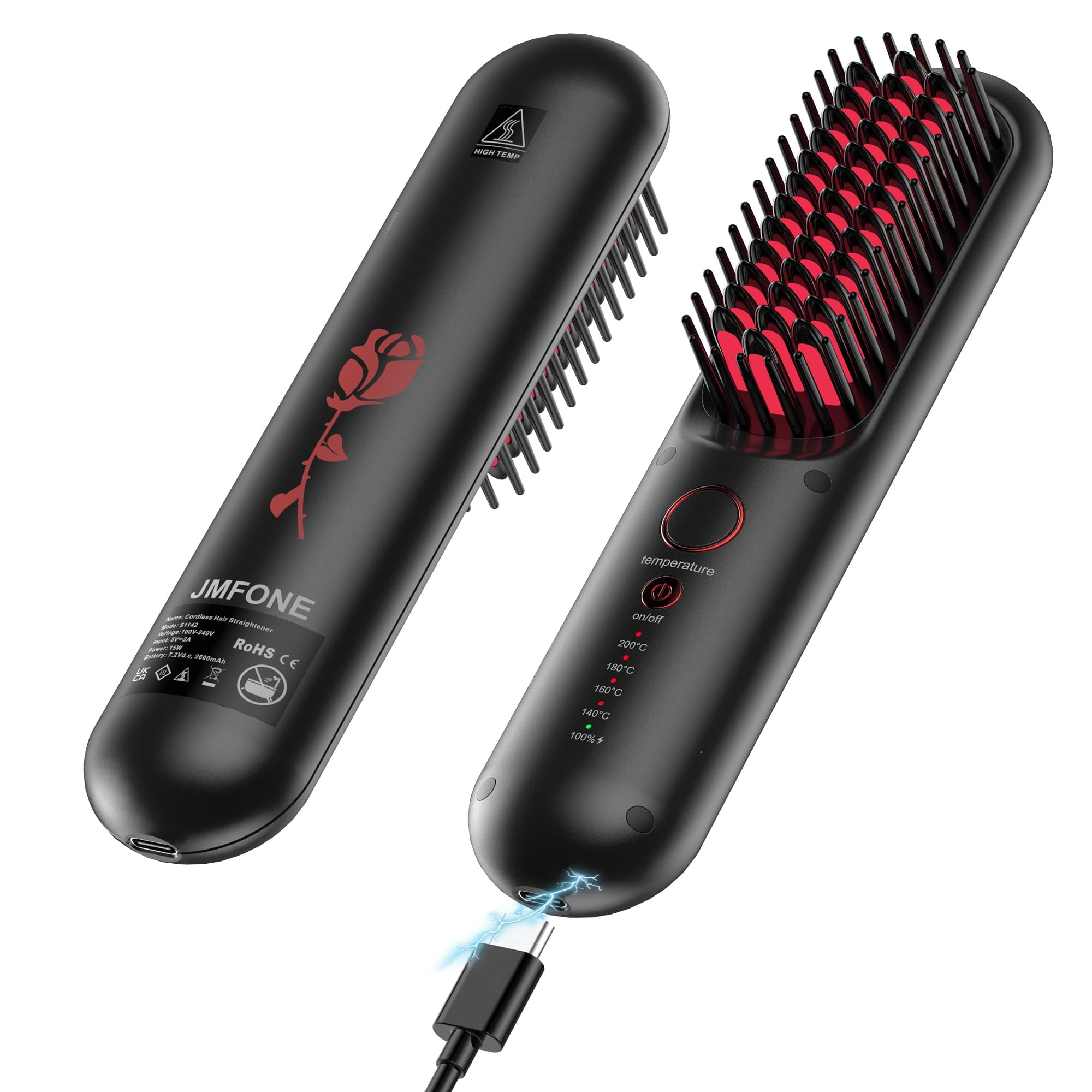 JMFONE Cordless Mini Hair Straightener Brush - USB Rechargeable ...