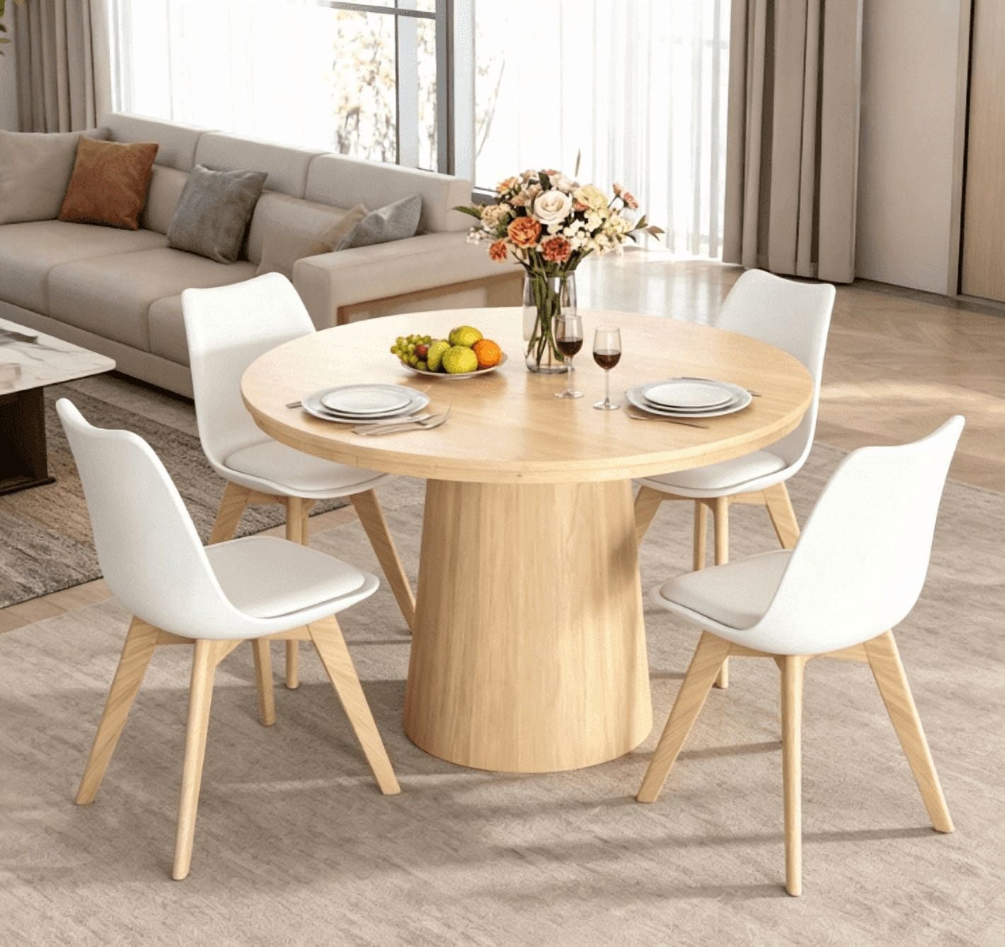 JMGJOY 4-Piece Mid Century Modern Dining Chair Set, PU Leather Seat ...