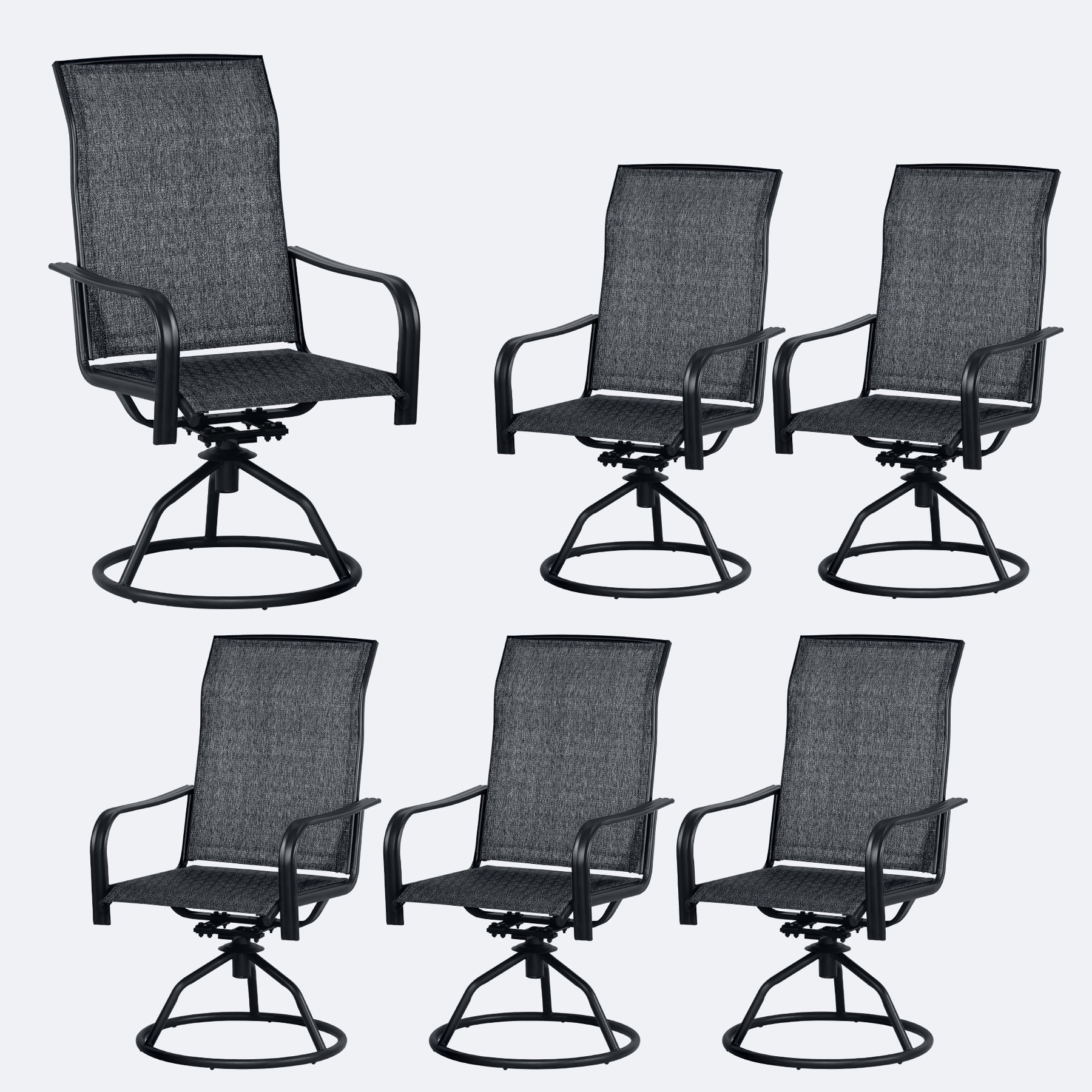 JMGJOY Patio Swivel Chair Set of 6, Outdoor High Back Textilene Rocking ...