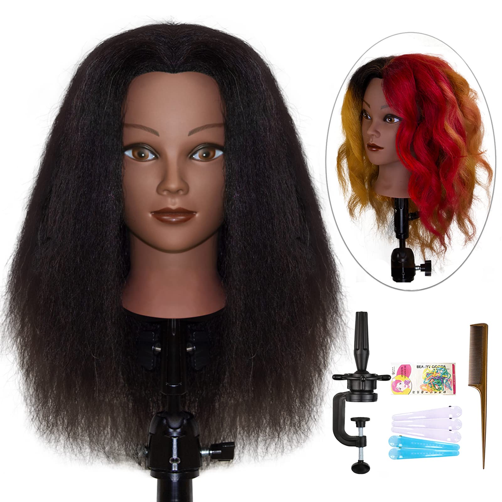 JMHAIR Mannequins Head 16" 100% Real Hair For Manual Braiding Styling ...