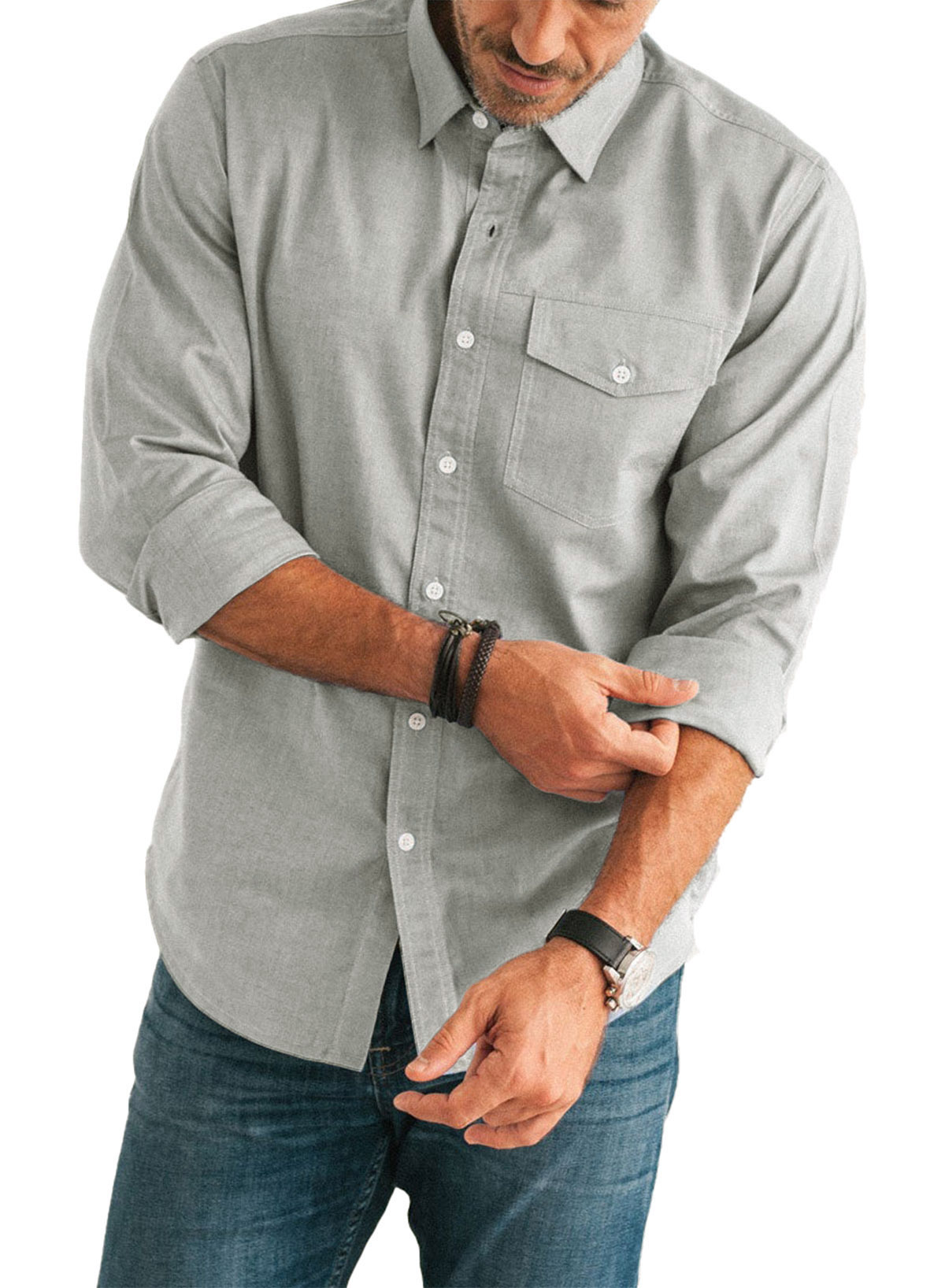 JMIERR Men Casual Long Sleeve Button Down Cotton Shirts Linen Chambray ...