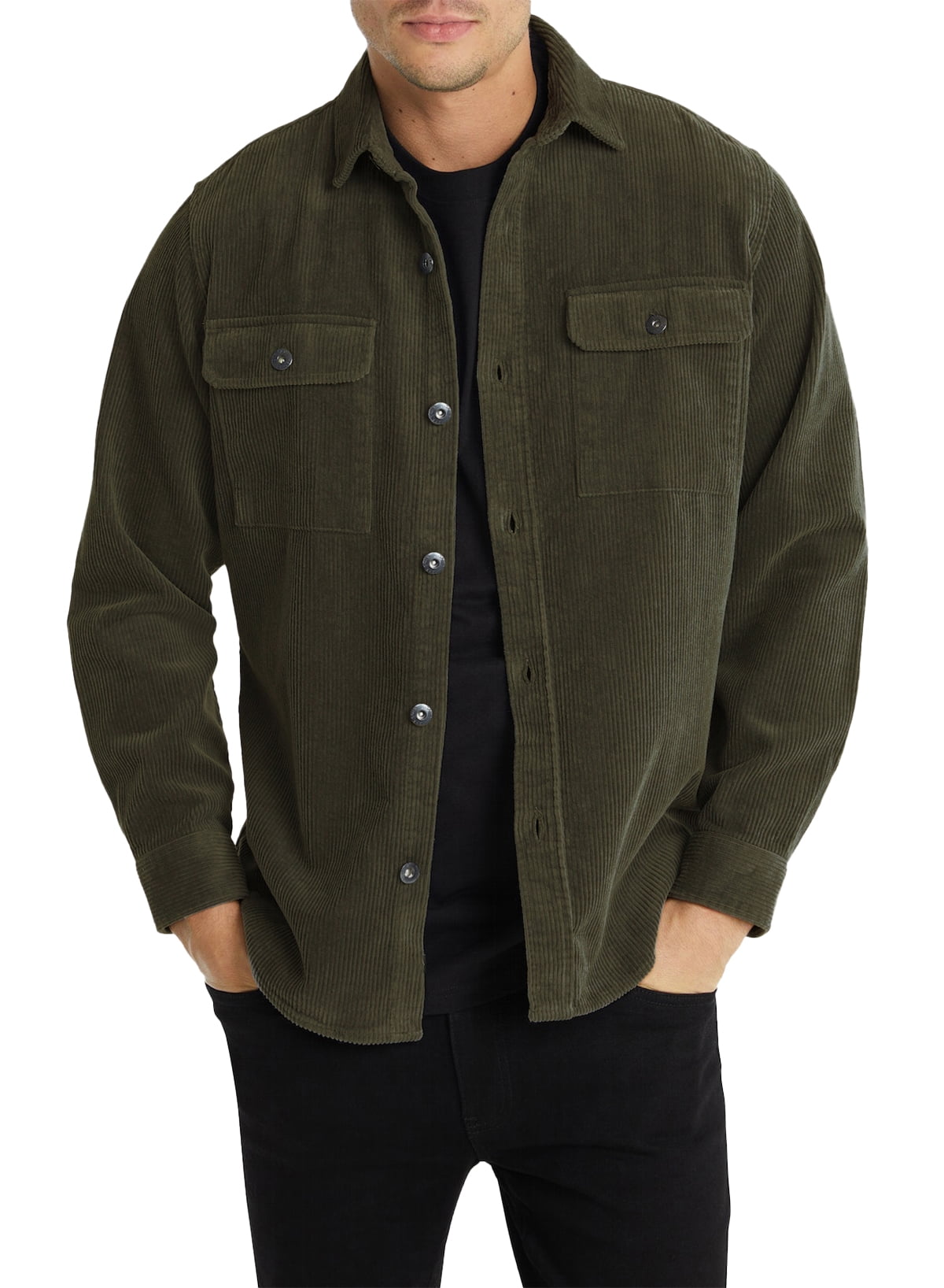 JMIERR Men's Corduroy Flannel Shirt Jacket, Long Sleeve Casual Button ...