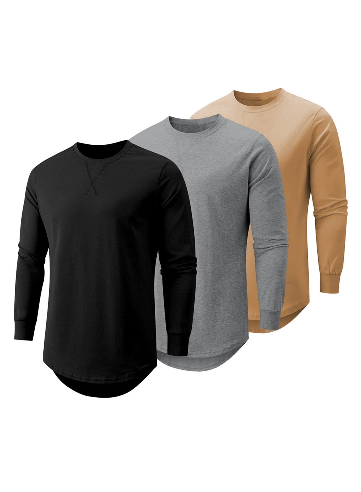 JMIERR Mens 3 Pack Long Sleeve Crew Neck T Shirts Cotton Classic ...
