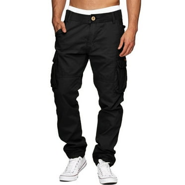 Grey Cargo Pants For Men Mens Street Casual Sports Multi Pocket Foot Hat Rope Waist Tie Solid ...