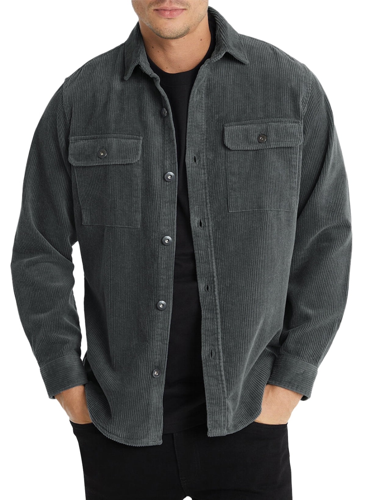 JMIERR Mens Corduroy Jackets Casual Button Down Shirts Ribbed Long ...