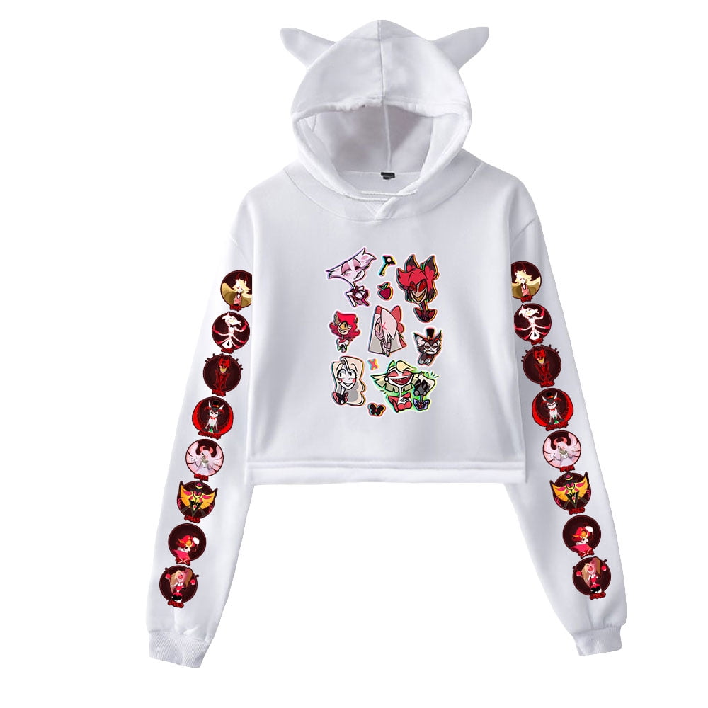JMKEY Women Hazbin Hotel Sweatshirt Long Sleeve Women Cute Cat Crop Top ...