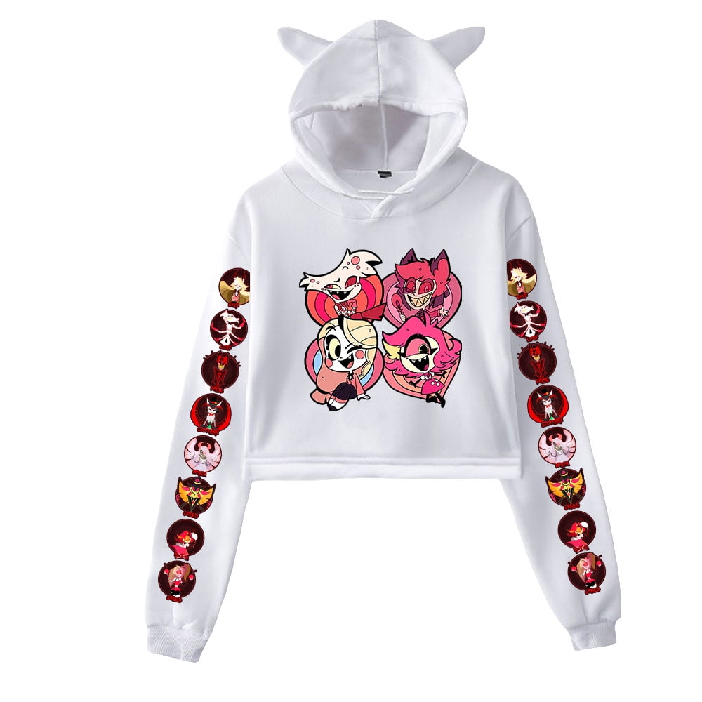 JMKEY Women Hazbin Hotel Sweatshirt Long Sleeve Women Cute Cat Crop Top ...