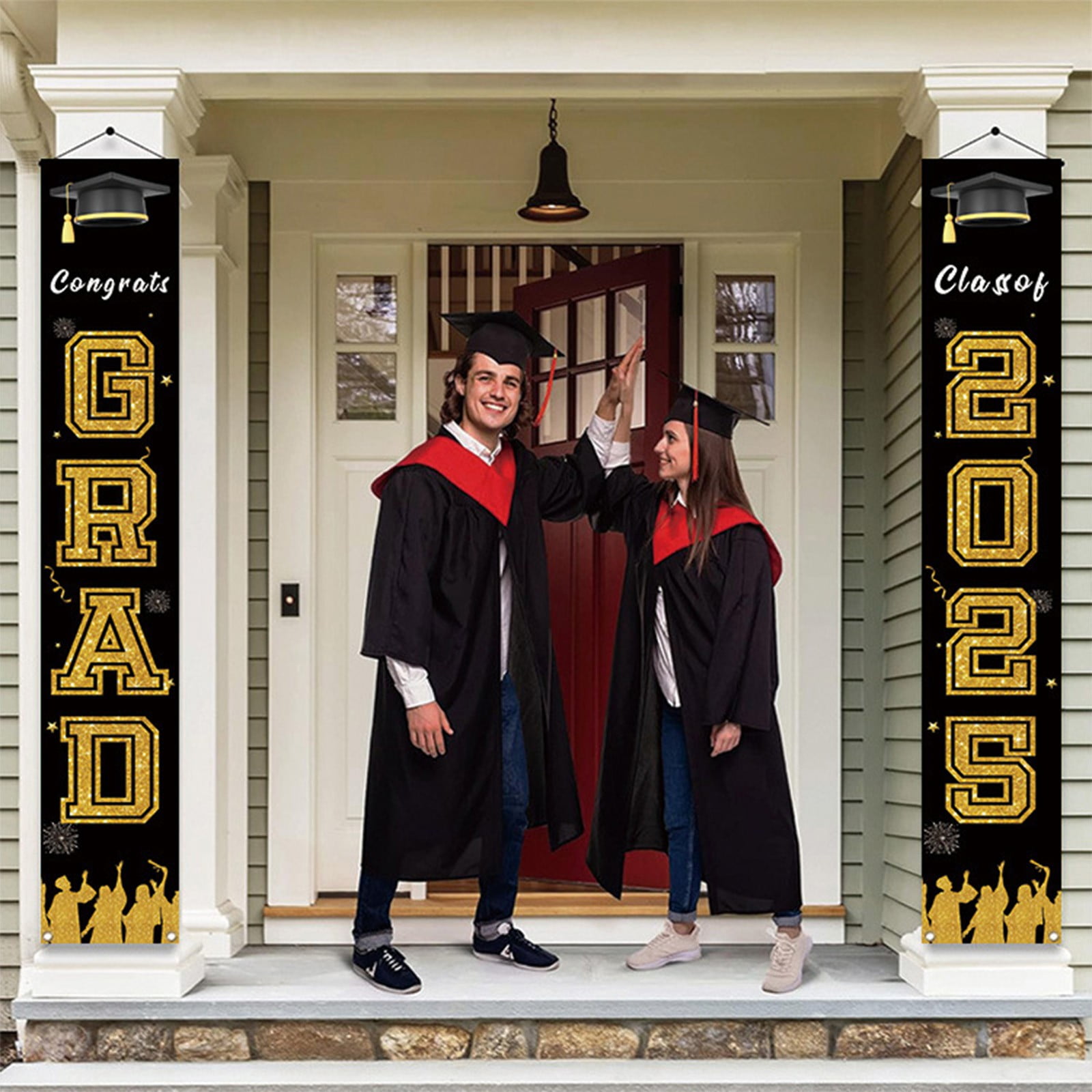 JMKQLZ 1pair Graduation Porch Sign Banner Decorations,Congrats Grad ...