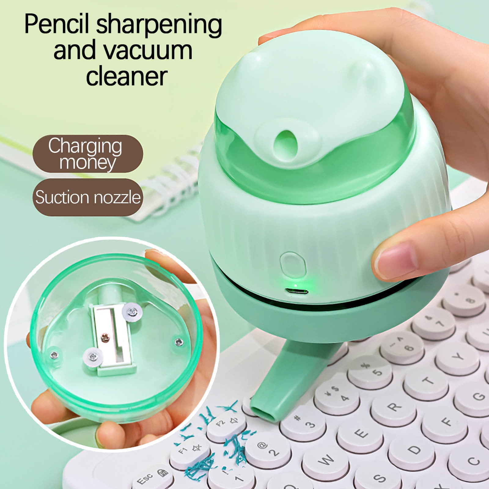 JMKQLZ 2-in-1 Desktop Vacuum Cleaner Pencil Sharpener Mini Portable ...