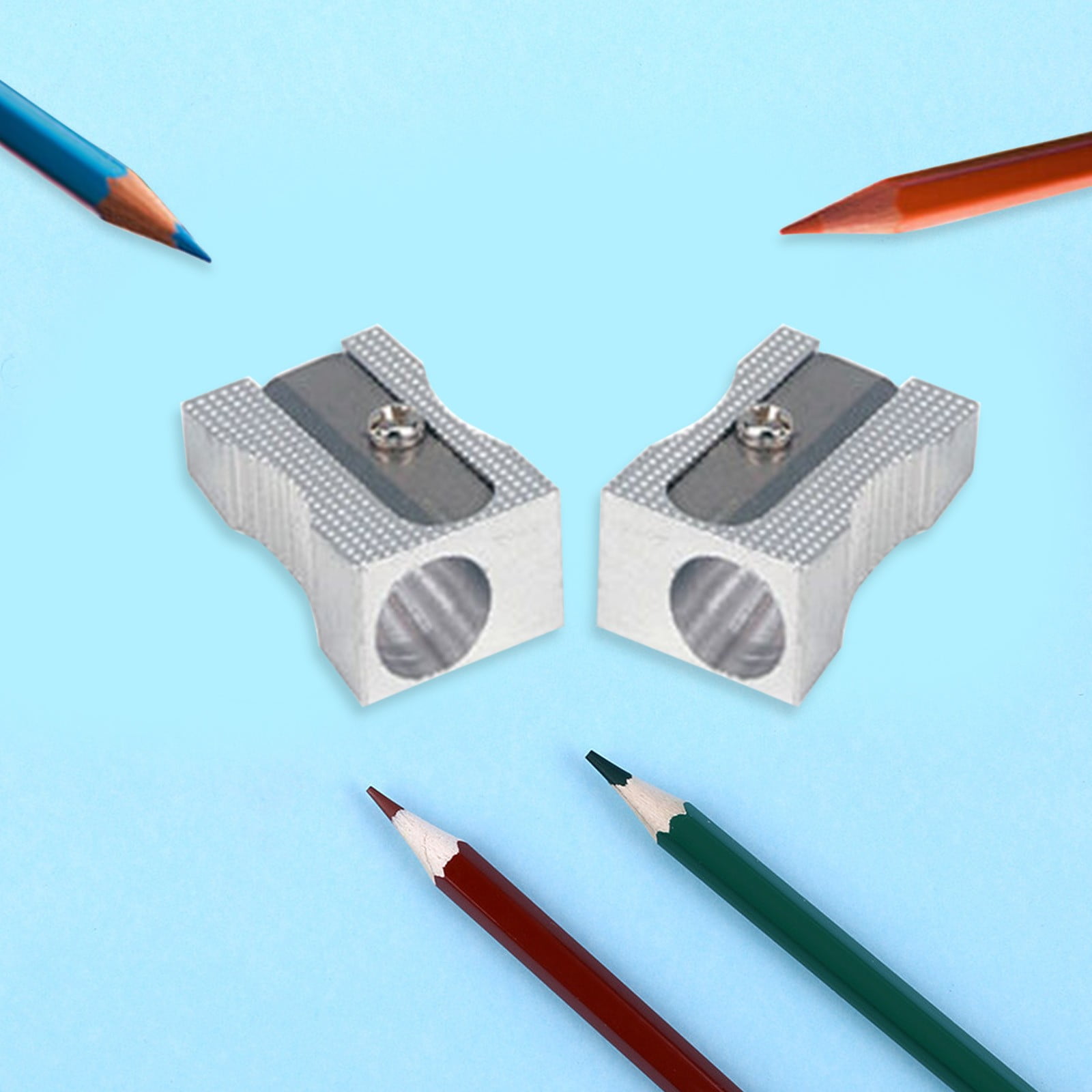 JMKQLZ 2pc Metal Mini Pencil Sharpeners Silver Single Hole Aluminum ...