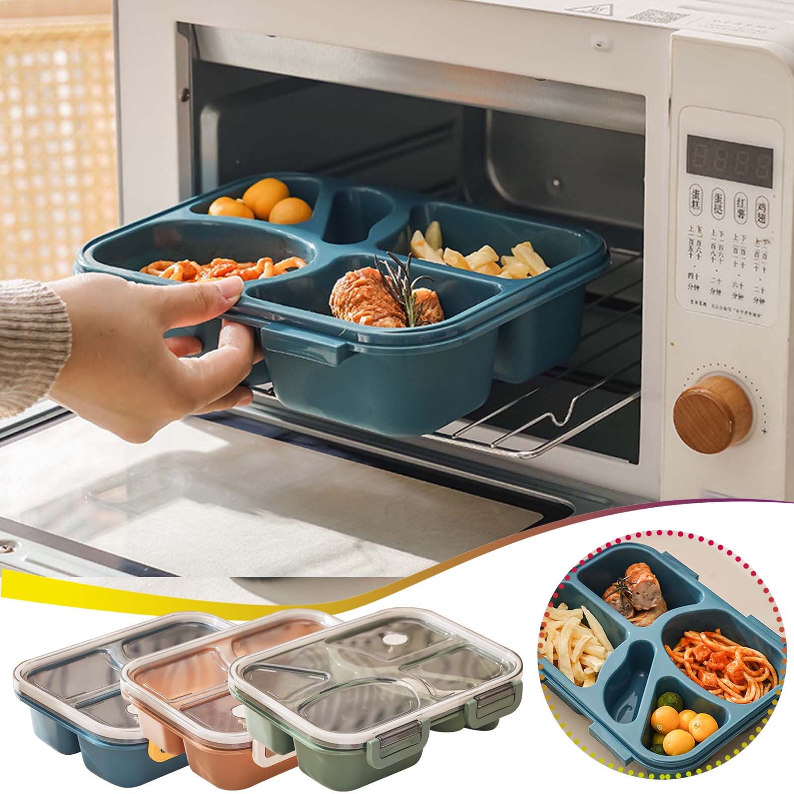JMKQLZ Bento Box, 4 Compartments Plastic Food Storage Containers Meal ...