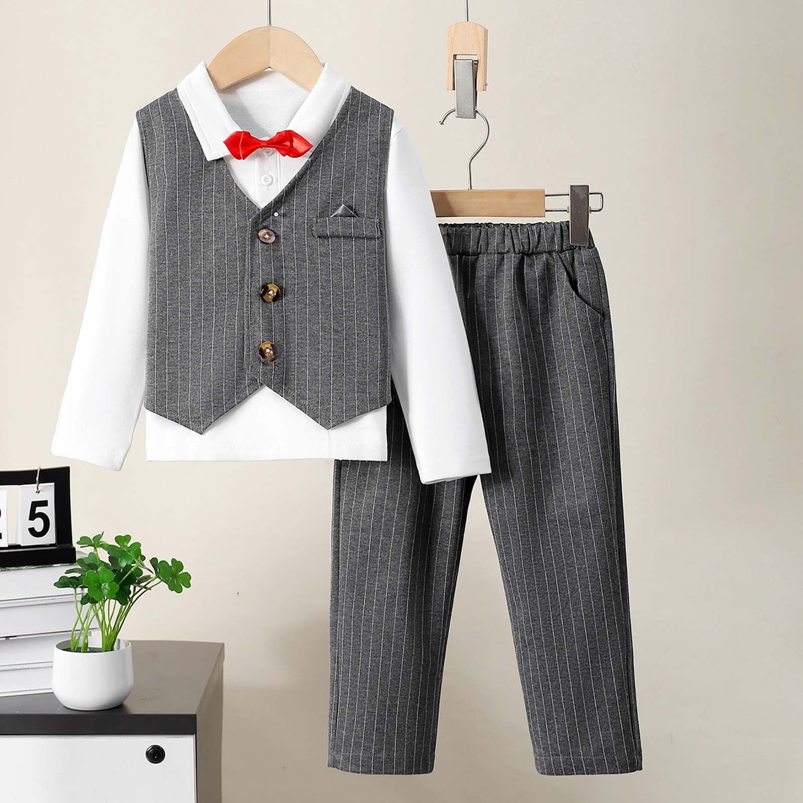 JMKQLZ Boy's Suit Pinstripe Formal Dresswear Vest and Pants Set ...