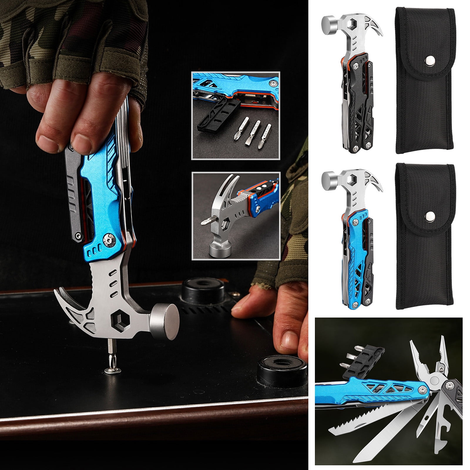 JMKQLZ Camping Hammer Multitool, Survival Gear - Stainless Steel, Portable, Safety Locking ...