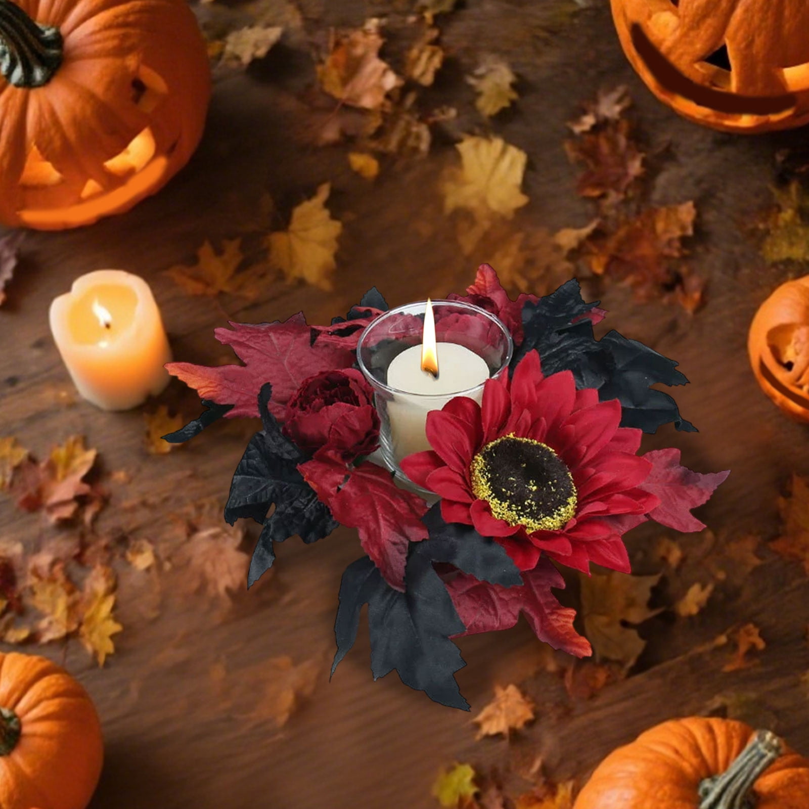 Candlestick Wreath Decor - Maple Leaf Pumpkin Berry Table Ornament ...