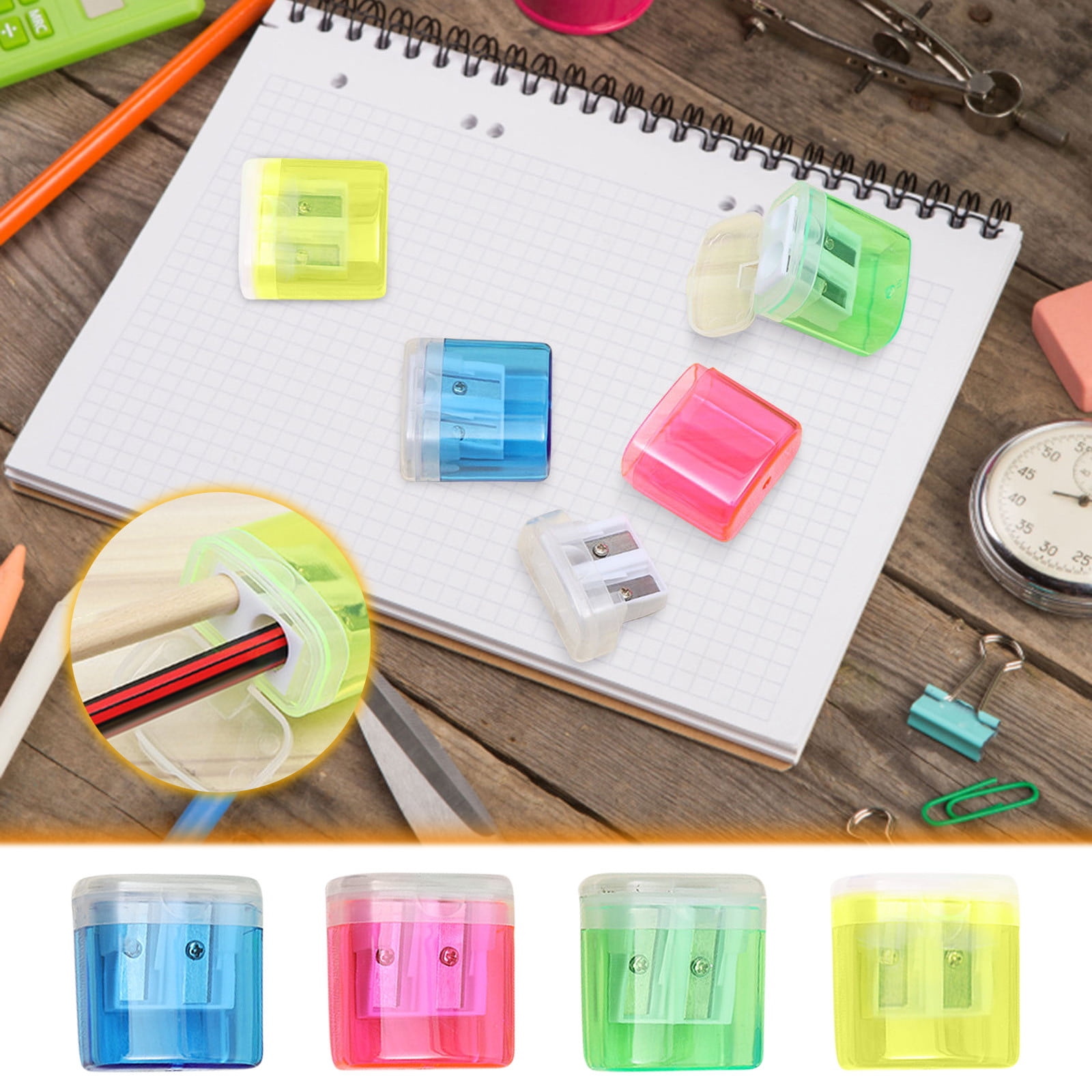 JMKQLZ Clear Pencil Sharpener, Plastic Double Hole Pencil Sharpeners ...