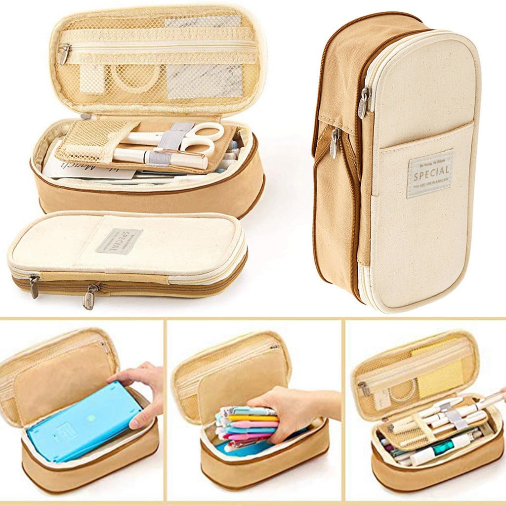 JMKQLZ Extra Large Canvas Zipper Pencil Case with Expandable Storage ...