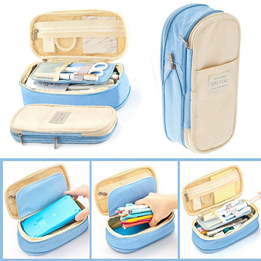 JMKQLZ Extra Large Canvas Zipper Pencil Case with Expandable Storage ...