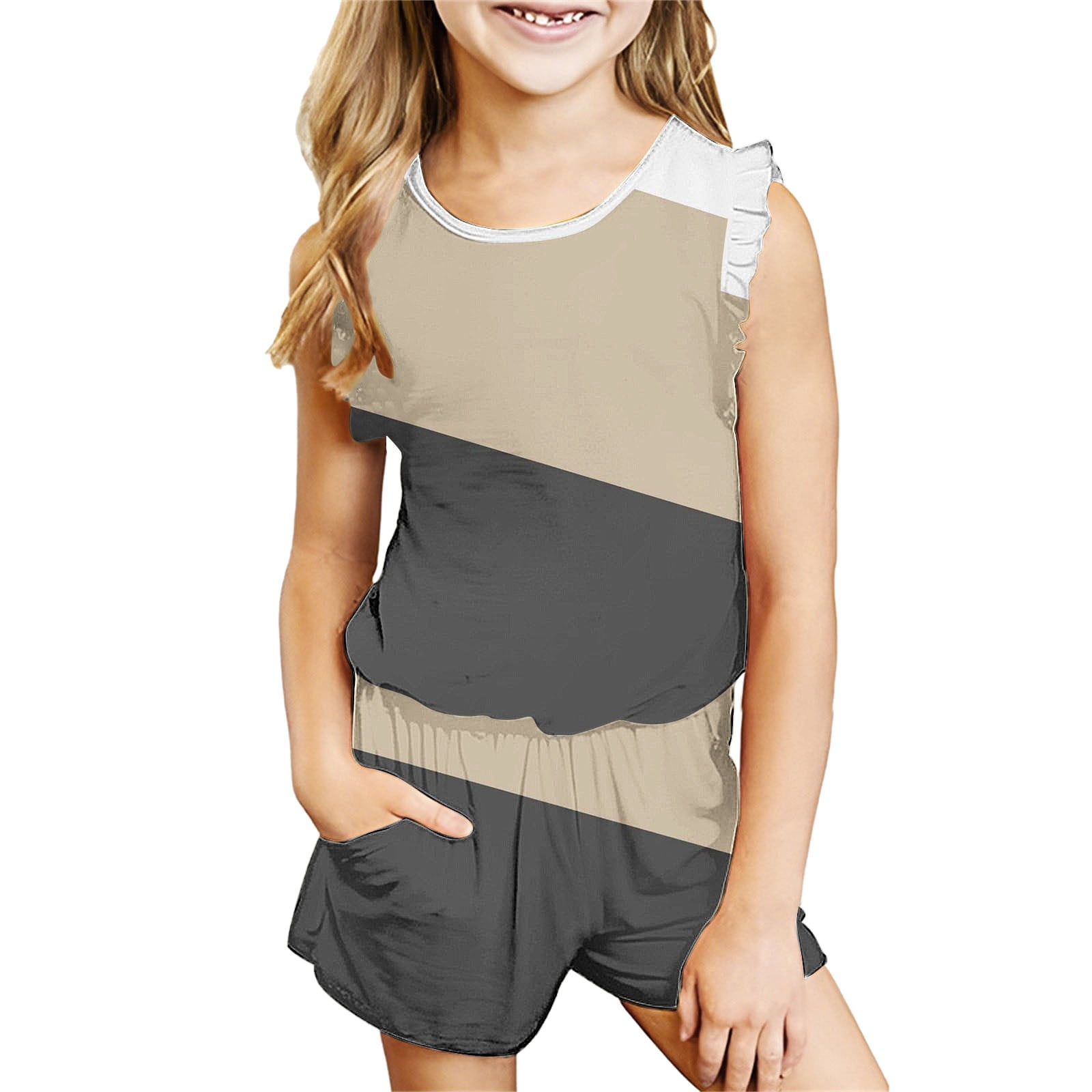 JMKQLZ Girl's Shorts Sets Summer 2 Pieces Outfits Color Stitching ...