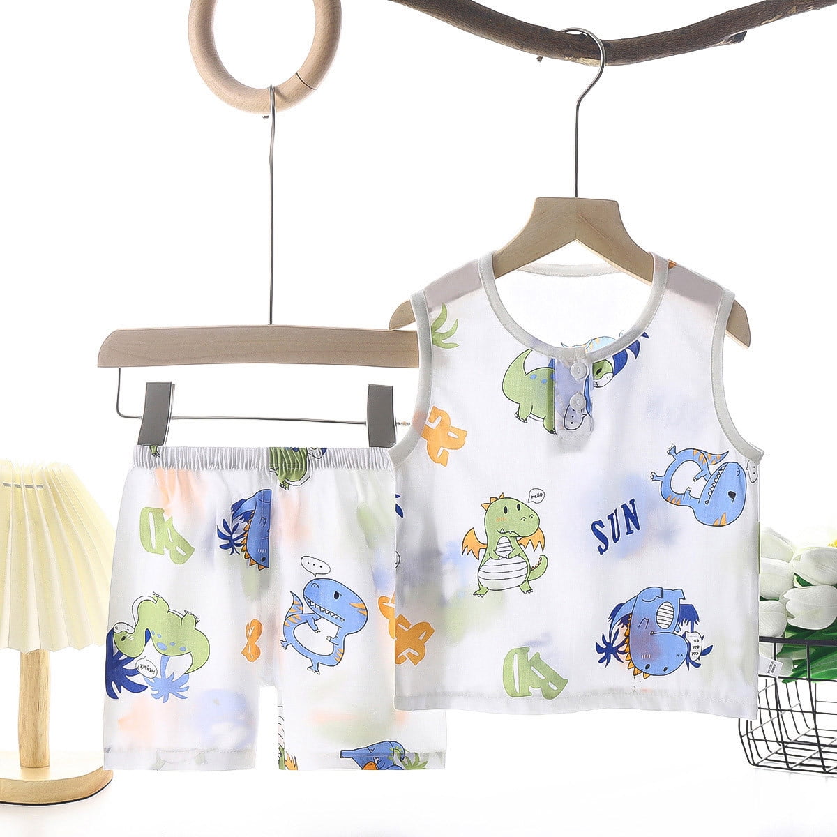 JMKQLZ Girls Summer Short Set Baby Cotton Silk Sleeveless Suit Kids ...