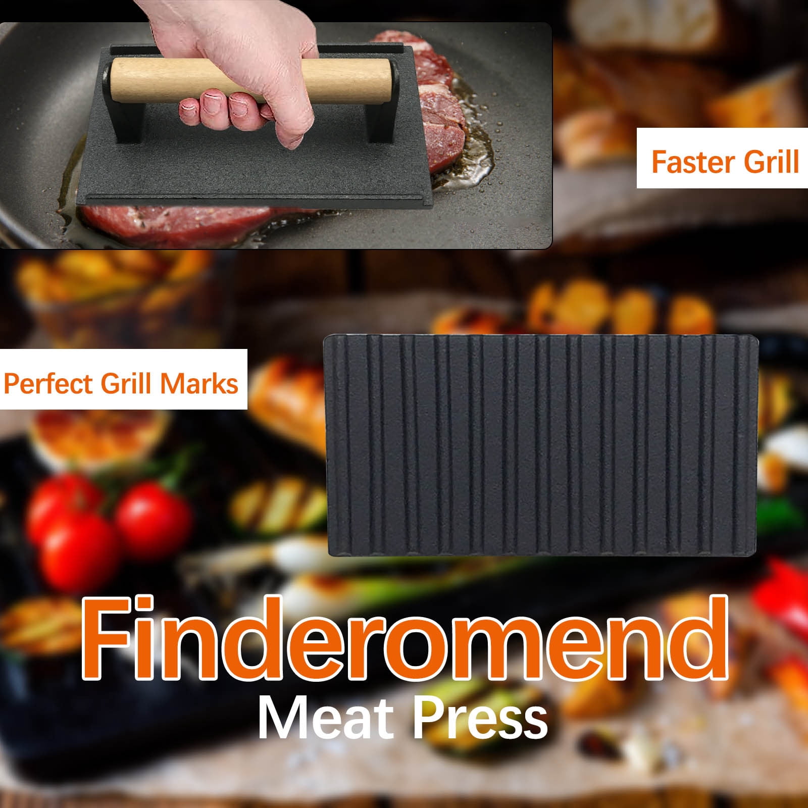JMKQLZ Grill Press Tool, Iron Steak Grilling Press for Teppanyaki Top ...