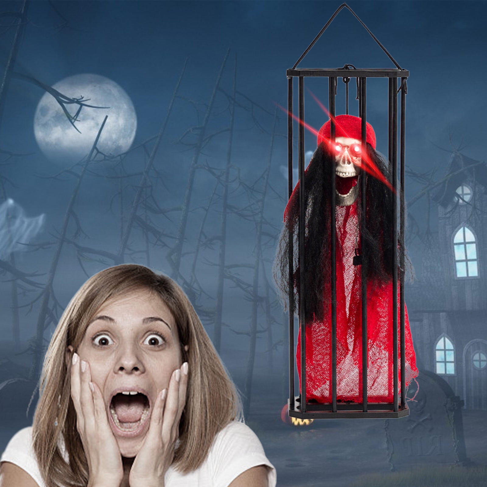 JMKQLZ Halloween Suspended Prison Cell Decoration Glowing Figure Prop ...