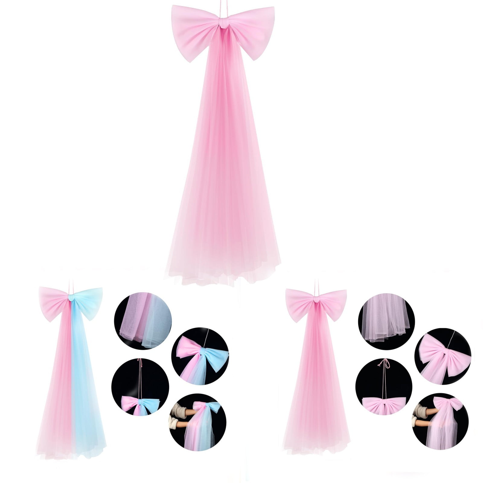 JMKQLZ Large Bow Party Decorations Hanging Mesh Bow for Birthday Girls ...