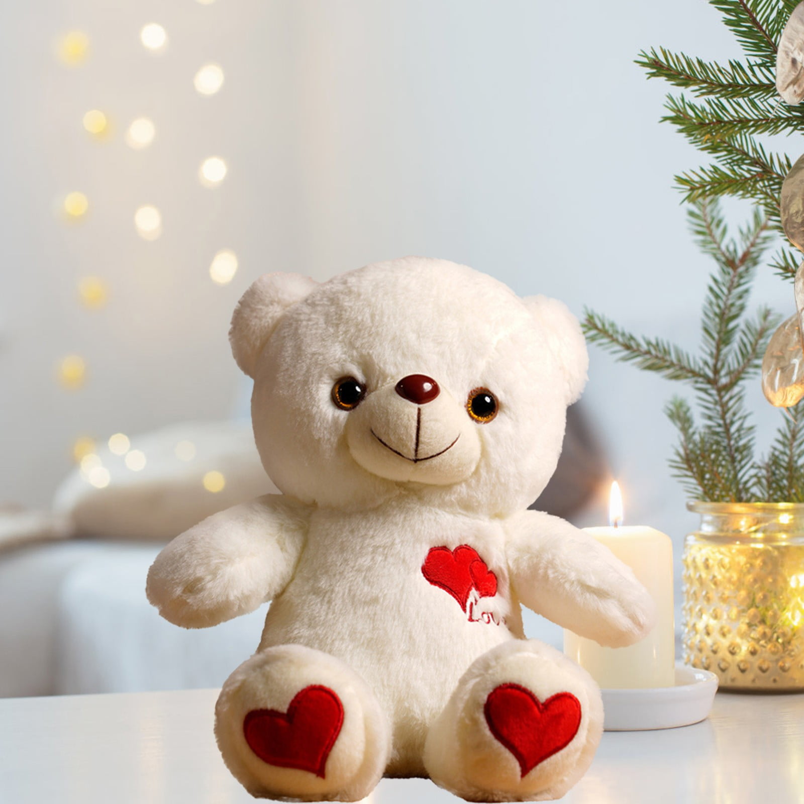 JMKQLZ Light up White Teddy Bear LED Stuffed Animal Soft Nightlight ...