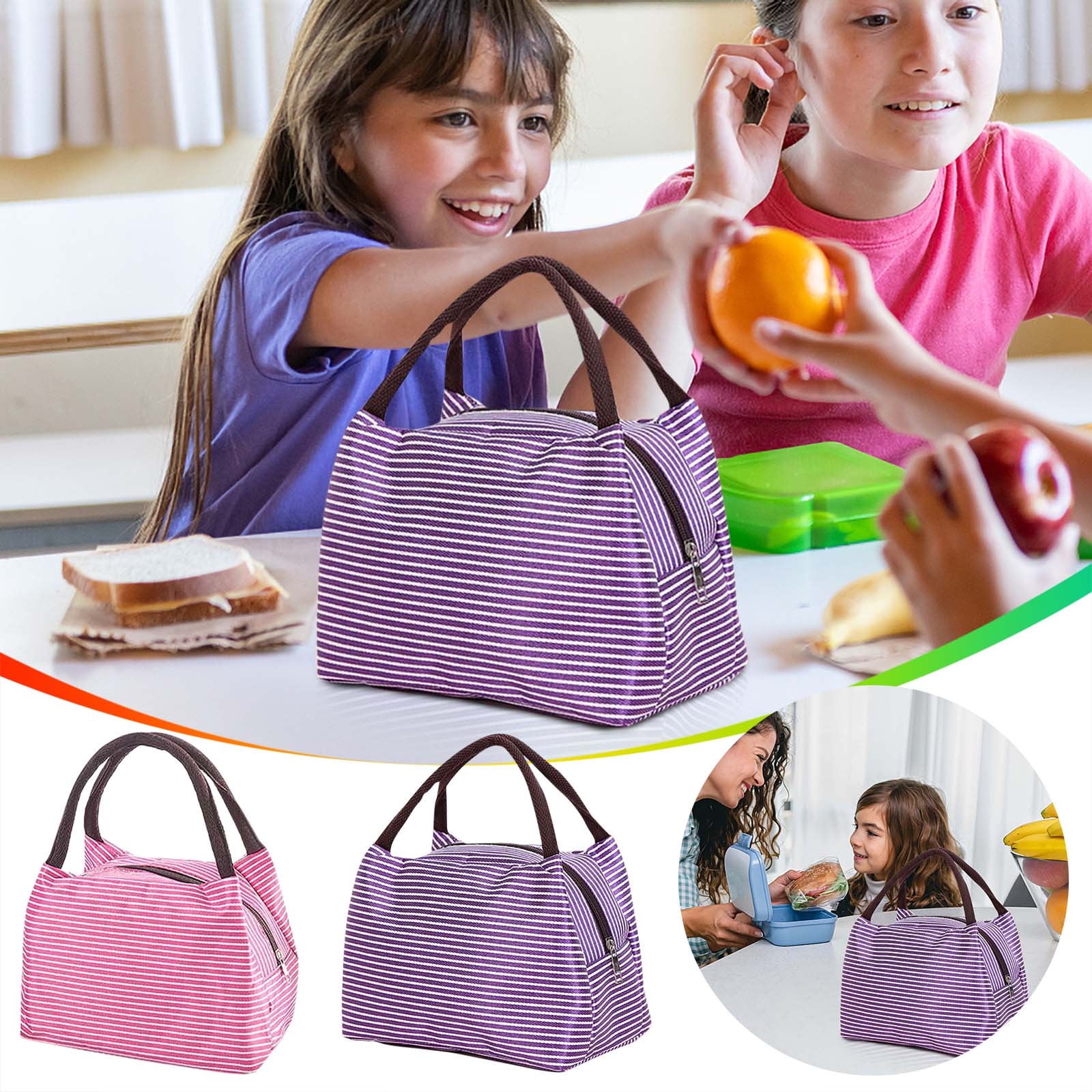JMKQLZ Lunch Box for Women, Insulated Lunch Bag Tote, Compact Stripe ...