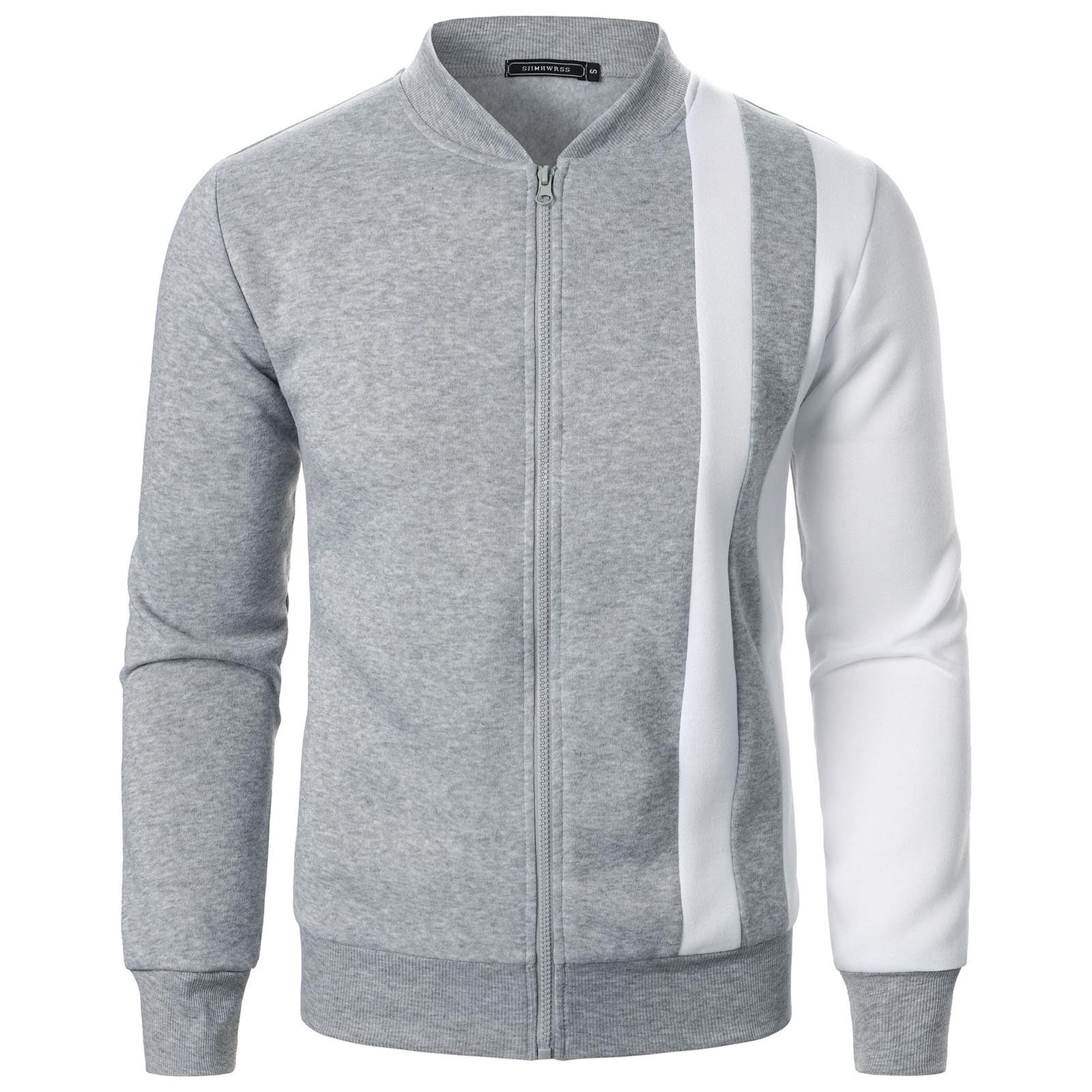 Jmkqlz Men Zipper Stand Collar Color Blocking Casual Loosecoat Cardigan