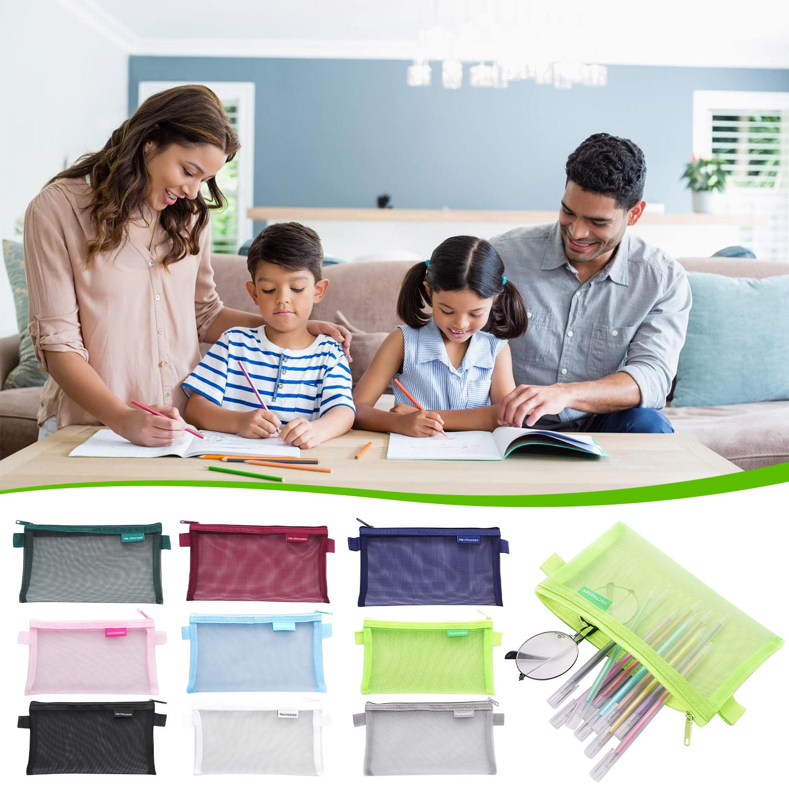 JMKQLZ Pencil Case, Transparent Exam Pencil Pouch, Nylon Mesh Zipper ...