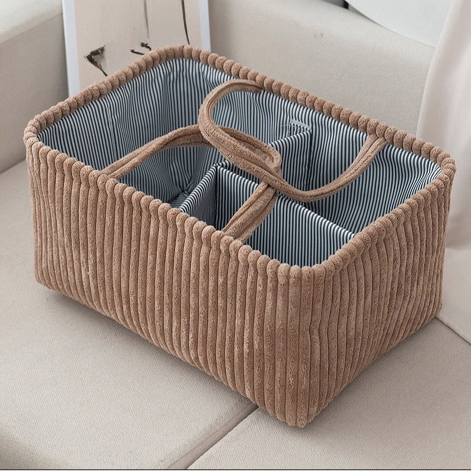 JMKQLZ Soft Corduroy Storage Basket with Dividers - Baby Essentials ...