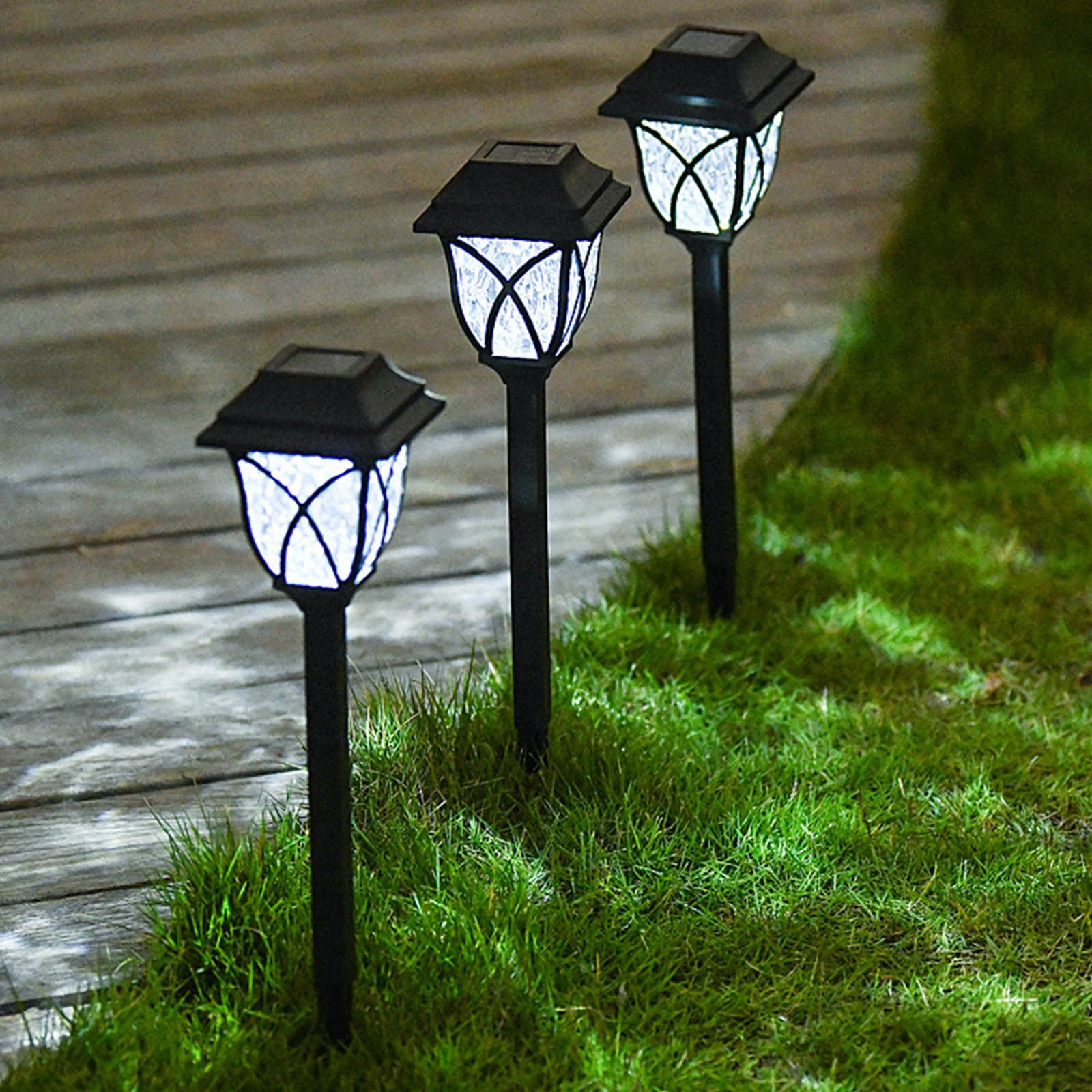 JMKQLZ Solar Lights Outdoor, 2 PC Glass Stainless Steel Garden Lamps ...