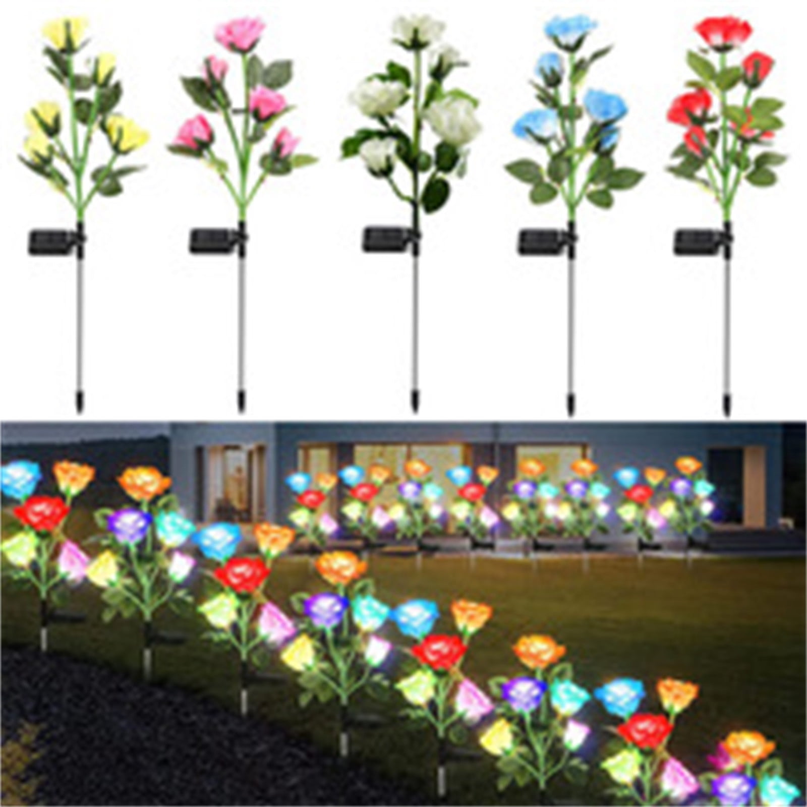 JMKQLZ Solar Outdoor Light Decoration, 5 Rose LED Lights for Porch ...